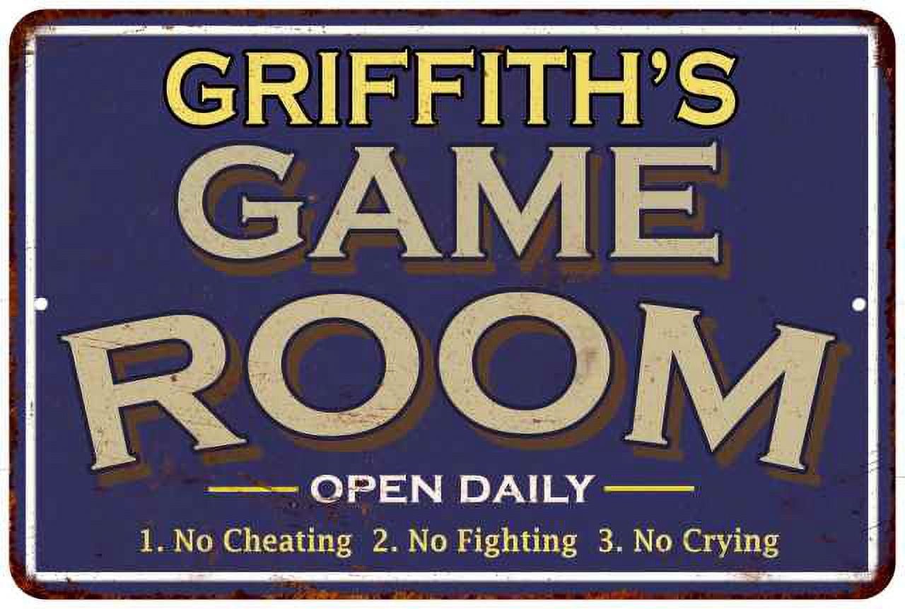 GRIFFITH'S Blue Game Room Gift Sign Metal Wall Decor 12x18 112180002175 ...