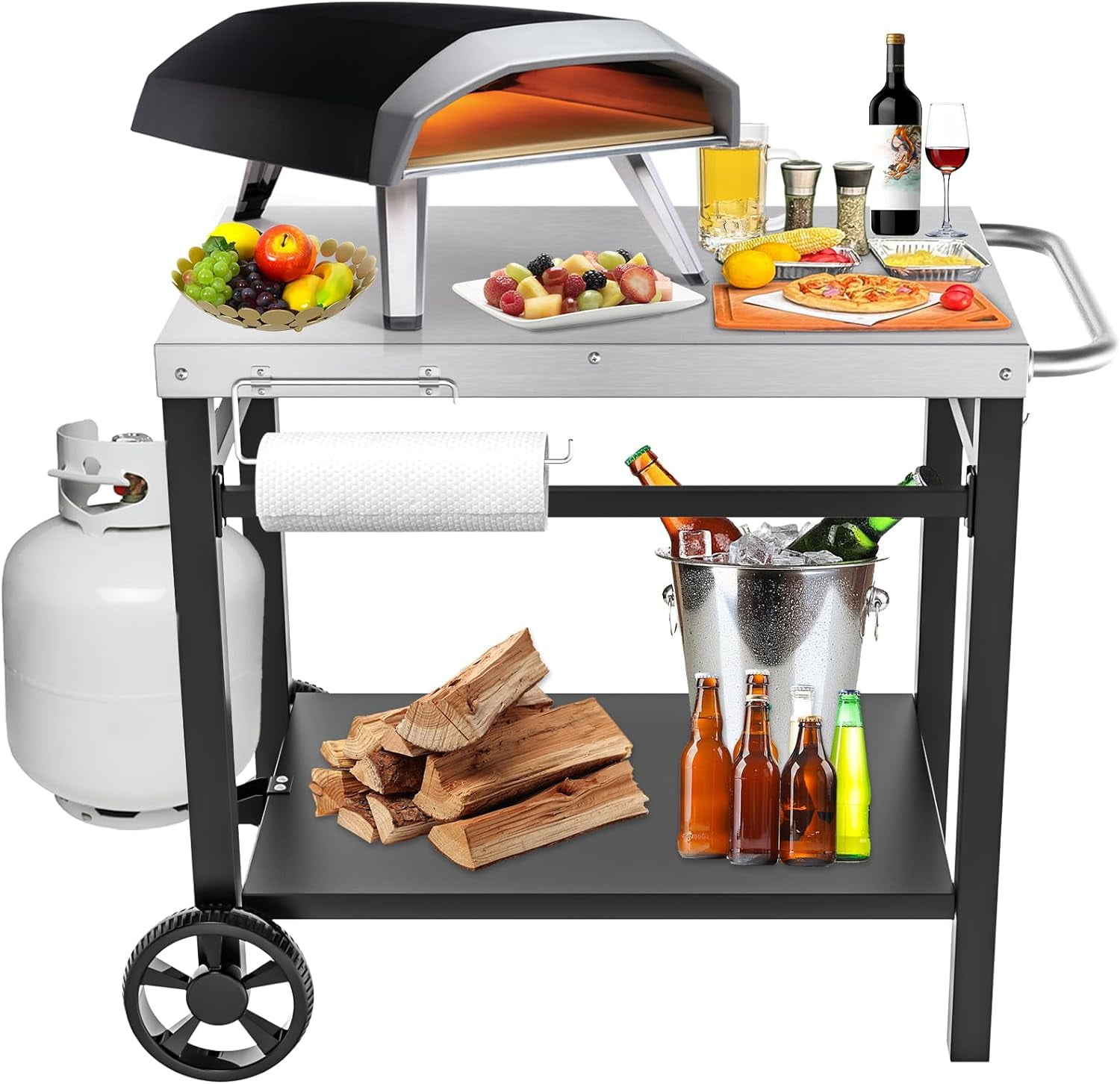 GRILL FORCE Outdoor Grill Cart Table,Movable Dining Cart Table, Pizza ...