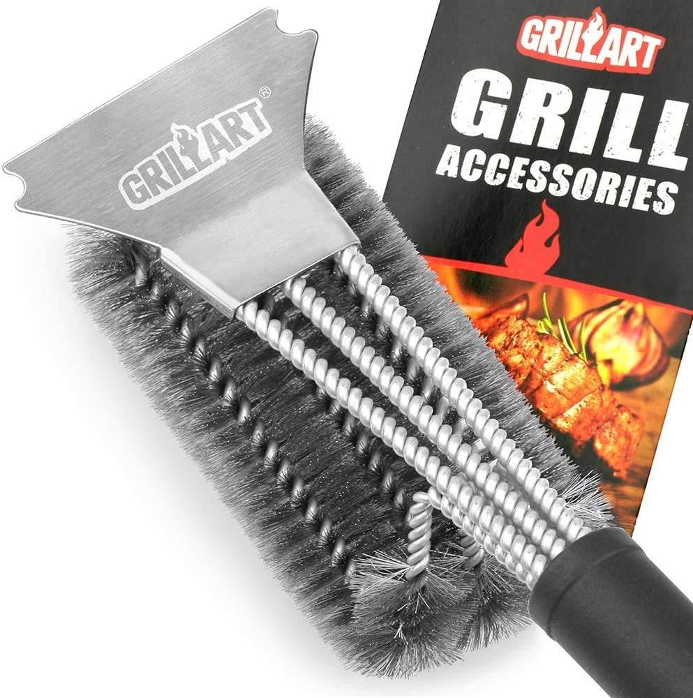 GRILLART Grill Brush and Scraper, 18" Stainless Steel 3-in-1, Safe BBQ ...