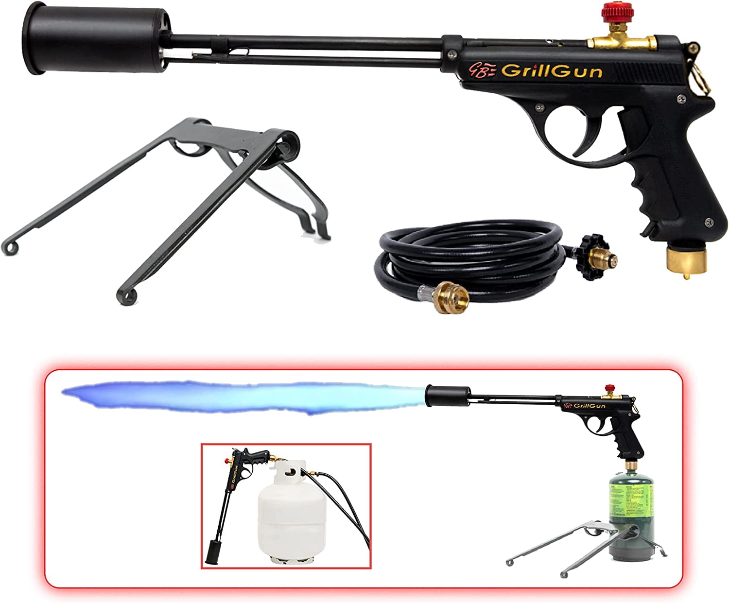 GRILLBLAZER GrillGun Handheld Blowtorch, Stand, and Hose Set - Grill ...