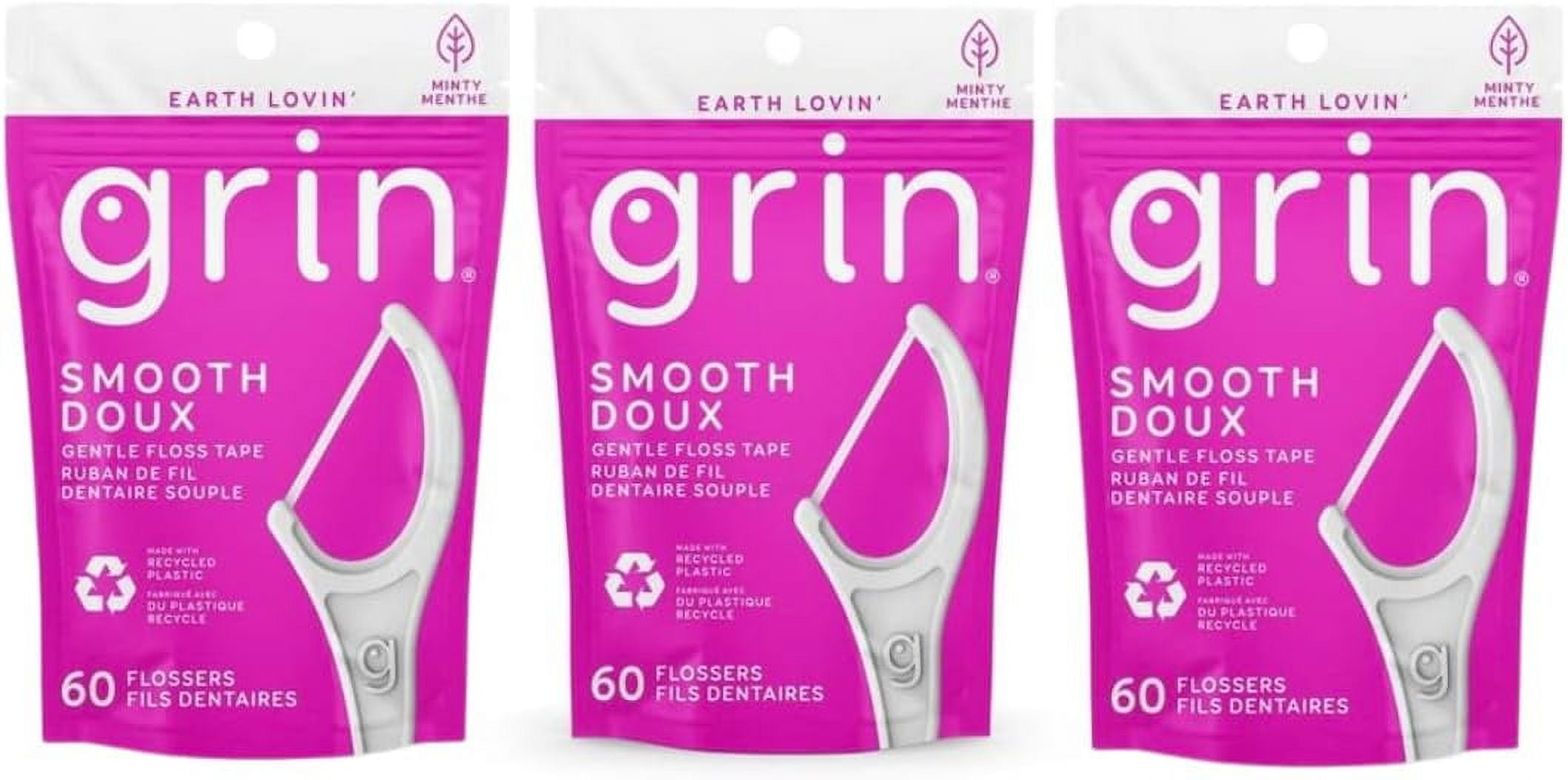 GRIN Dental Mint Floss 60 Count Smooth Doux Gentle Floss Tape (3 Pack ...