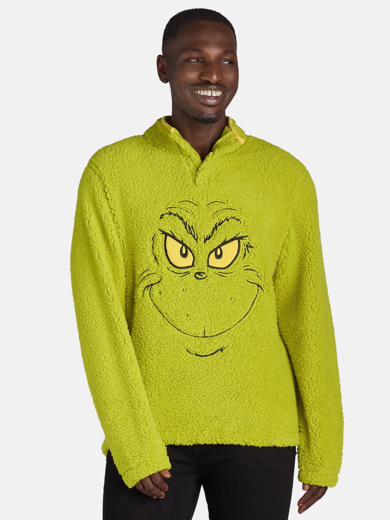 Dr. Seuss Men's & Big Men's Grinch Cosplay Faux Shearling Fleece ...