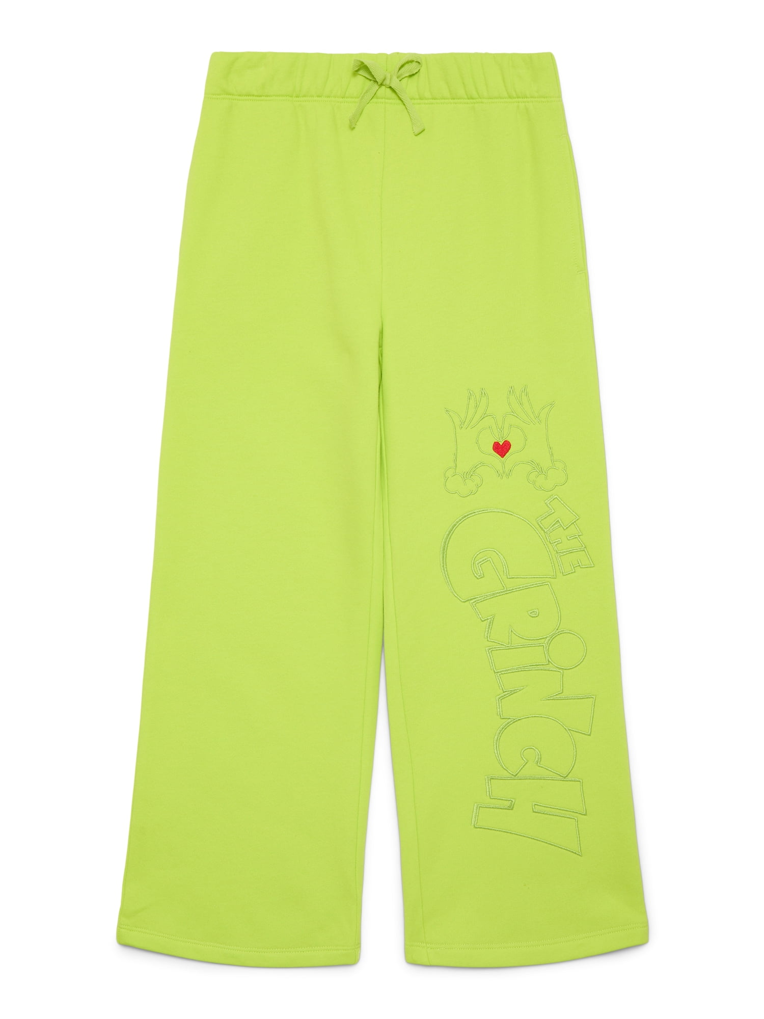 Dr. Seuss Grinch Girls' Embroidered Wide Leg Sweatpants, Sizes 4-16 ...