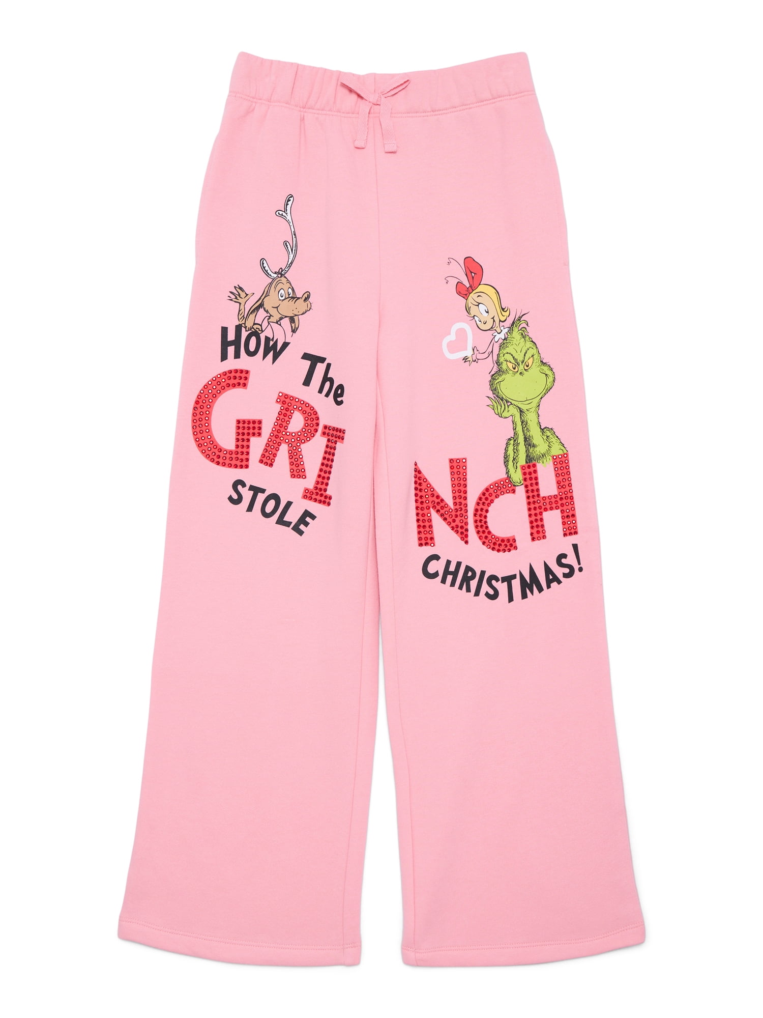 Dr. Seuss Grinch Girls' Embellished Wide Leg Sweatpants, Sizes 4-16 ...