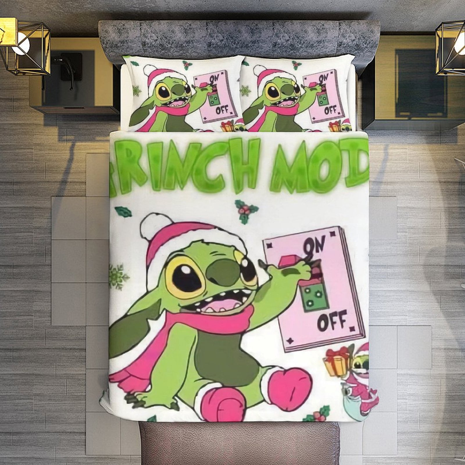 GRINCH MOD Christmas Stitch Bed Sheet Set for Kids Boys Girls,Duvet ...