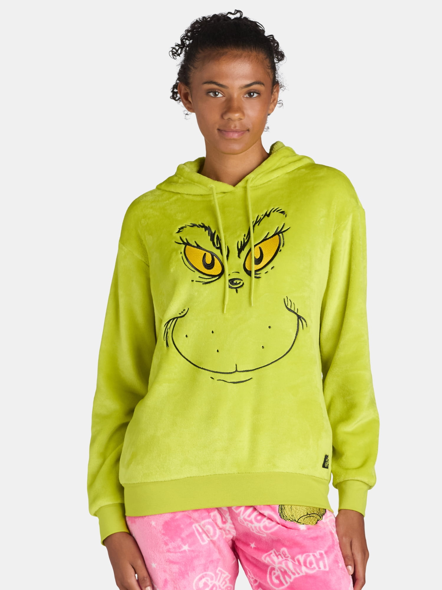 Dr. Seuss The Grinch Women's Grinch Face Graphic Pullover Woobie Hoodie ...