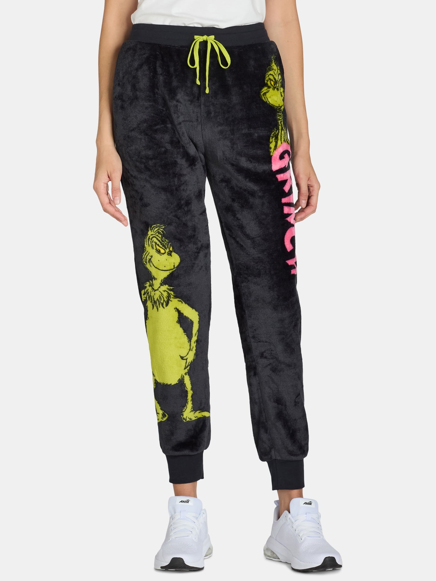 Dr. Seuss Women’s The Grinch Plush Graphic Jogger Sweatpants, Sizes XXS ...