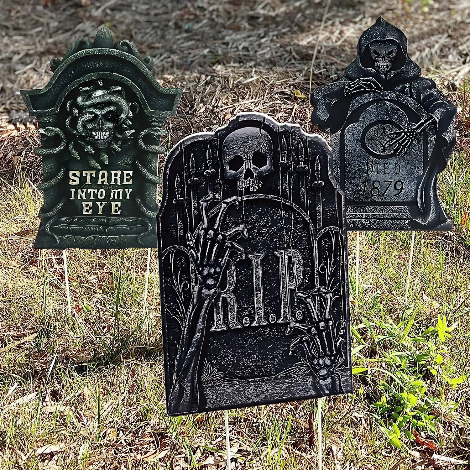 GRIND- 3 Pcs Halloween Tombstone Gravestone Decor Graveyard Headstone ...