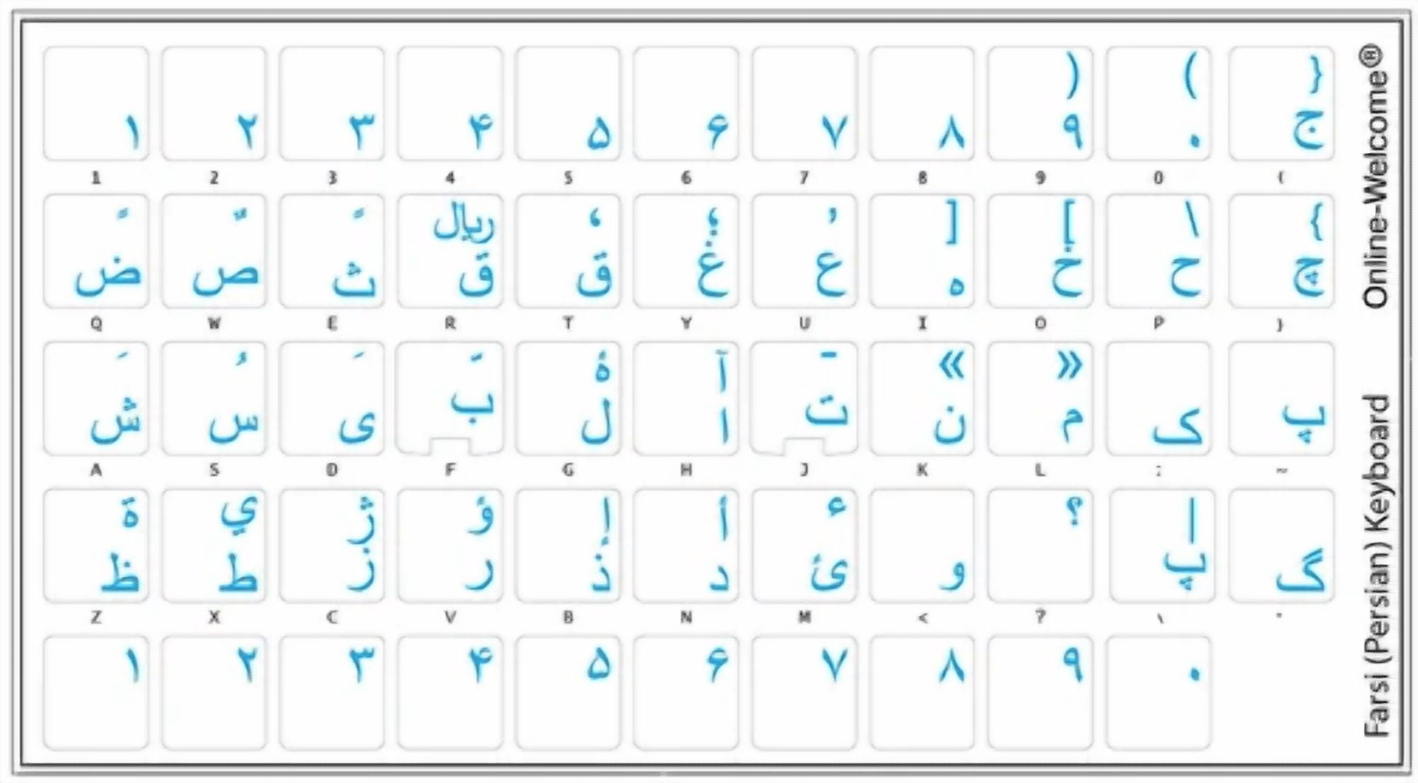 GRIND- Farsi-Persian Keyboard Sticker Transparent Blue Letters New ...