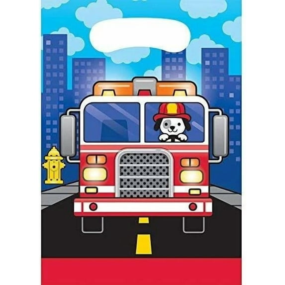 GRIND- Flaming Fire Truck Firefighter Kids Birthday Party Favor Sacks ...