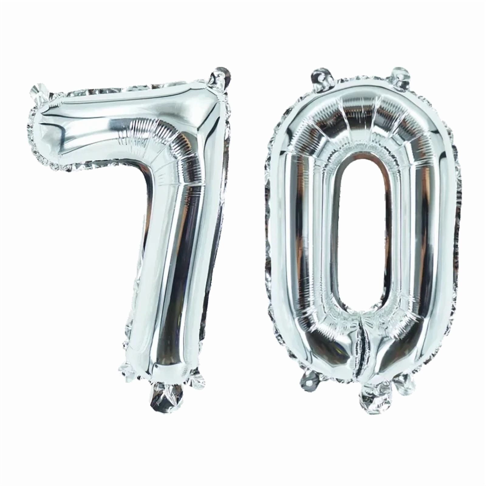 GRIND- Number Seventy Silver Balloon 32" Foil Mylar 70Th Milestone ...