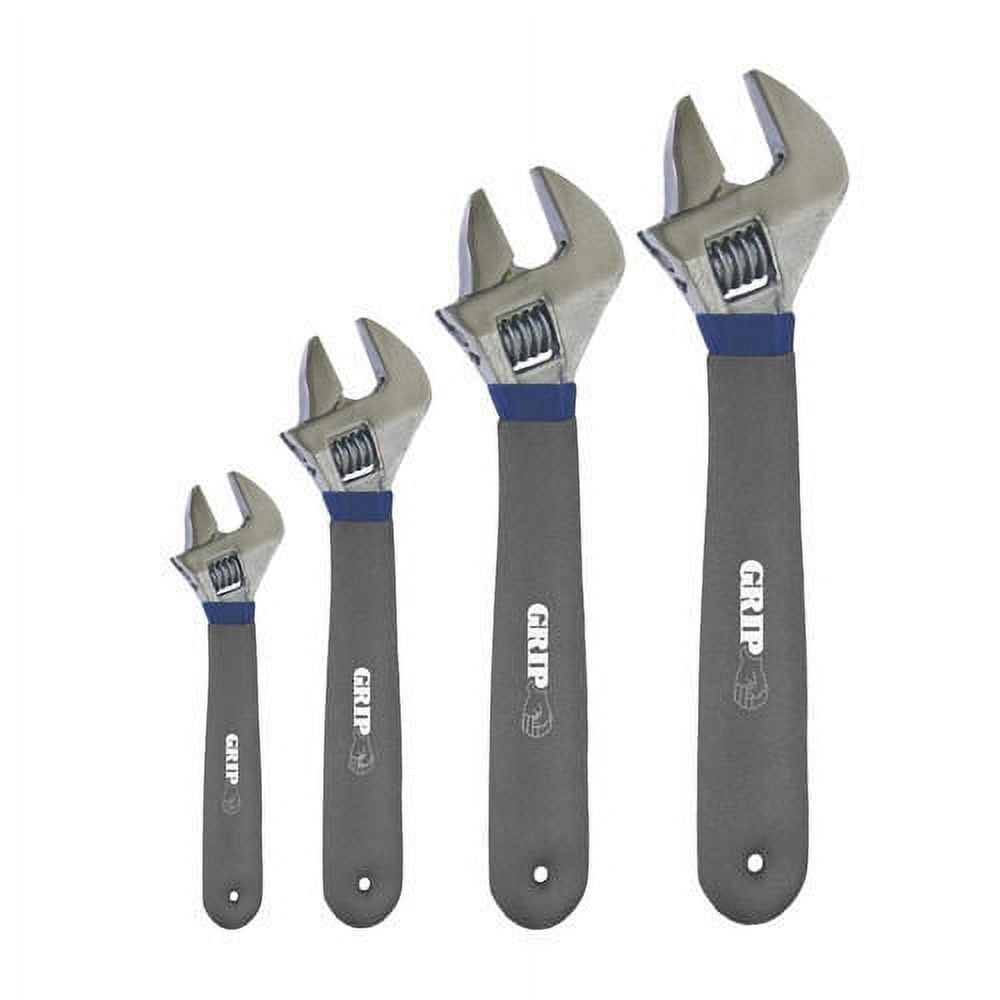 GRIP 4pc Adjustable Wrenches Set Tools Cushion Handles 6" 8" 10" 12 ...
