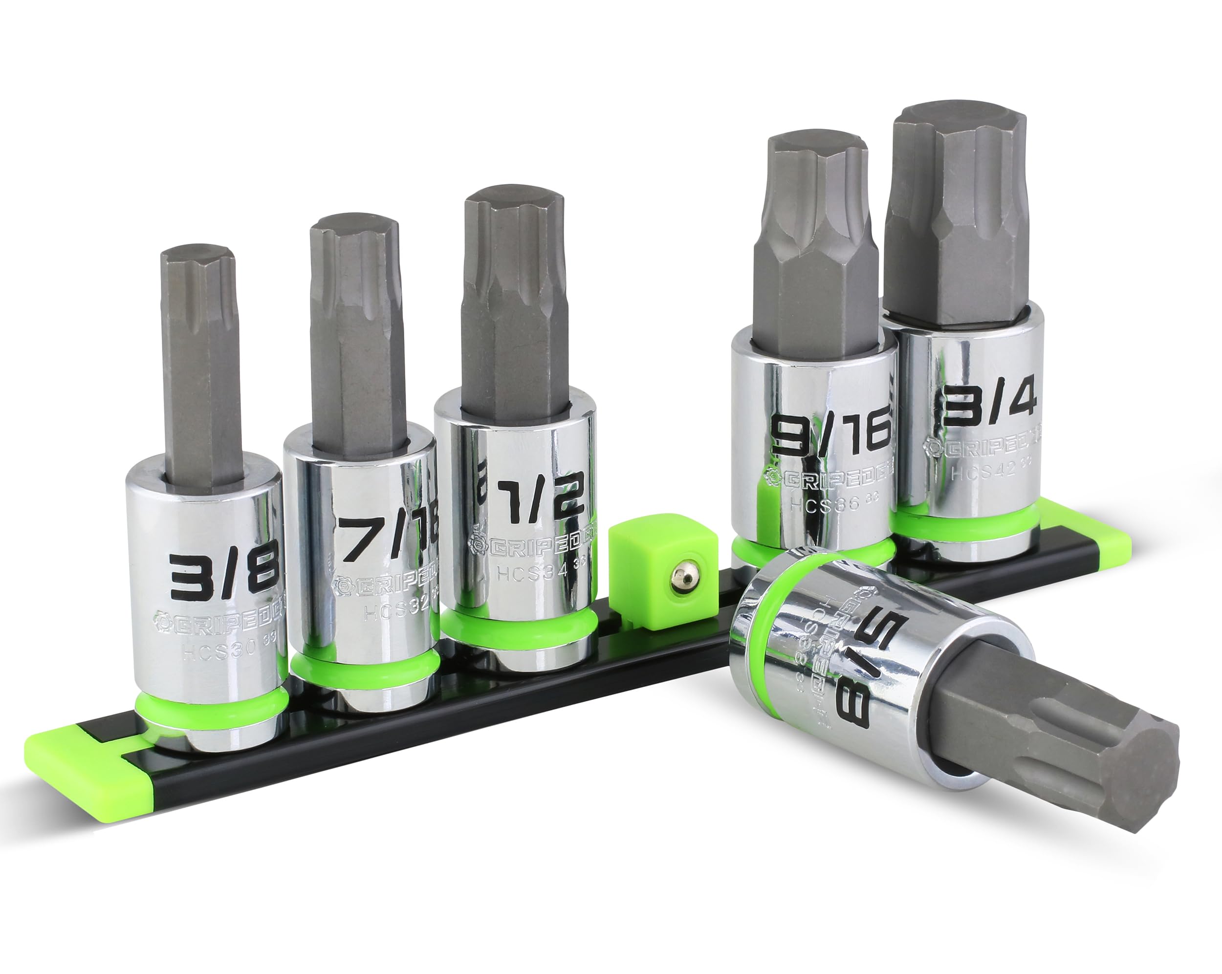 GRIPEDGE HEX Bit Socket Set | 6-PC - 1/2'' Drive SAE RPT Hex Driver Set | Sizes 3/8, 7/16, 1/2 ...