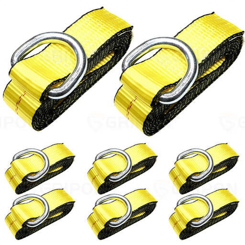 GRIPON (Pack of 8) 2" X 12ft Feet Lasso Strap with D Ring Auto Tie Down ...