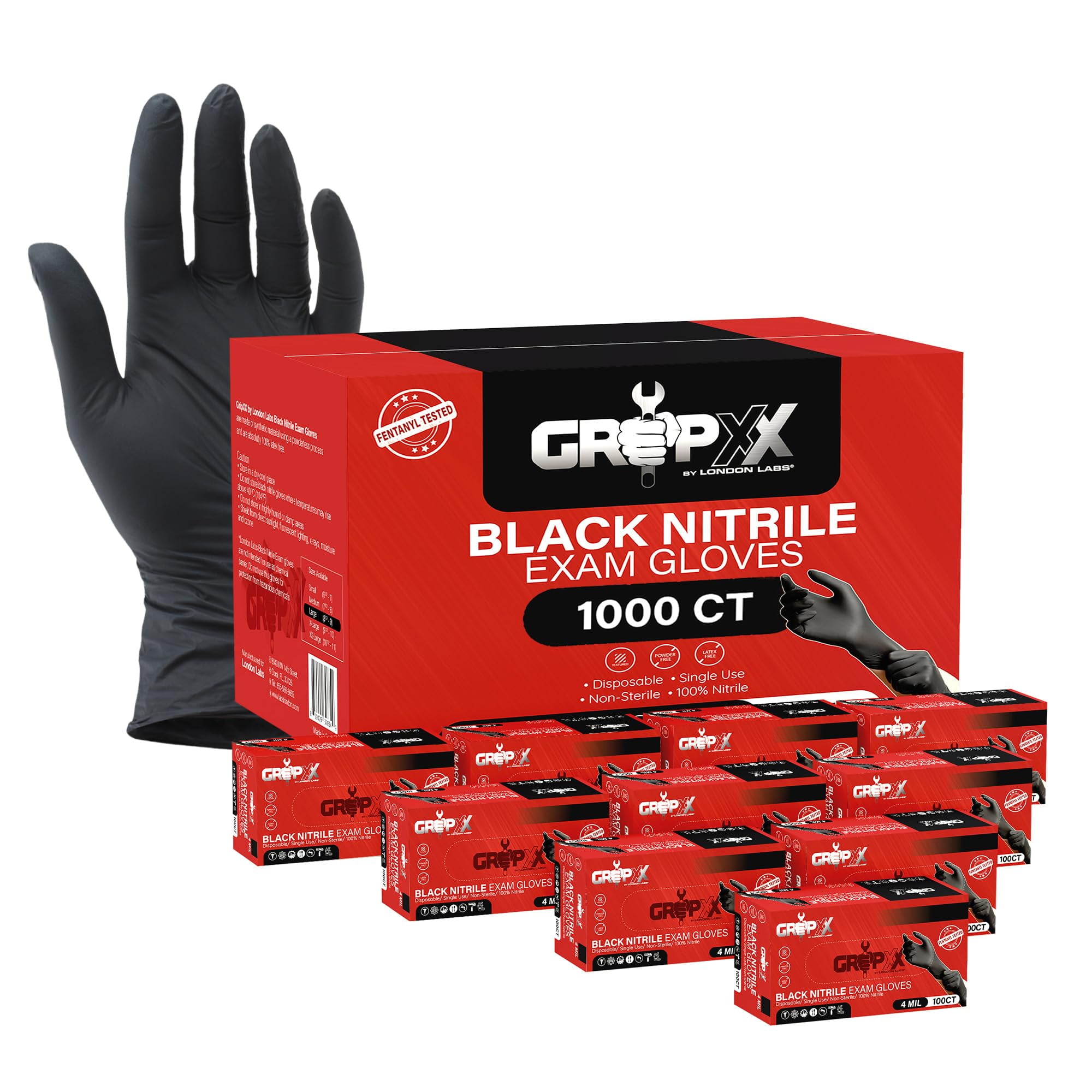 GRIPXX Black Nitrile Exam Gloves -4 Mil Thick, Multi-Purpose Disposable ...