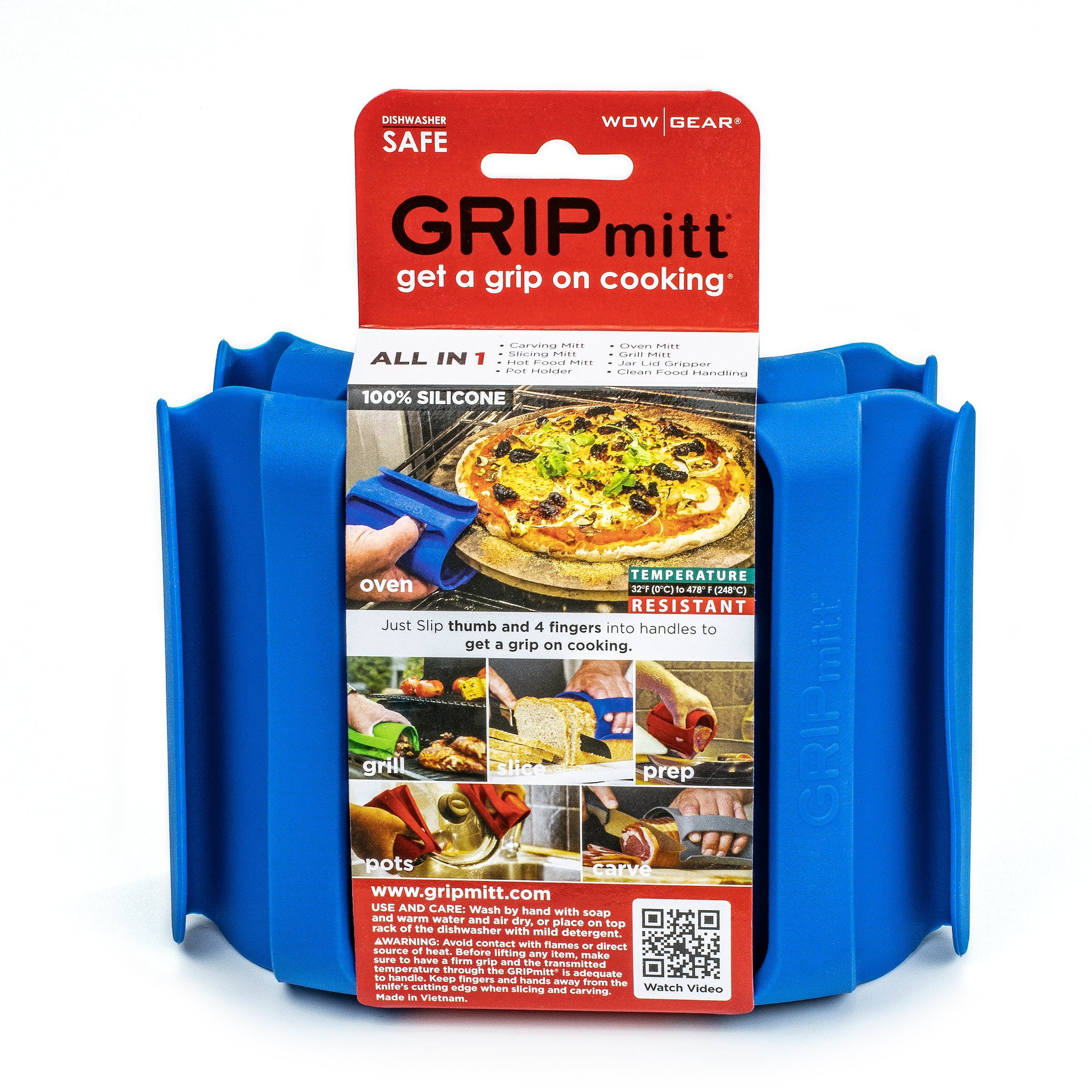 GRIPmitt Silicone Kitchen & BBQ Mitt 2-Pack Set (Medium/Large, Blue ...