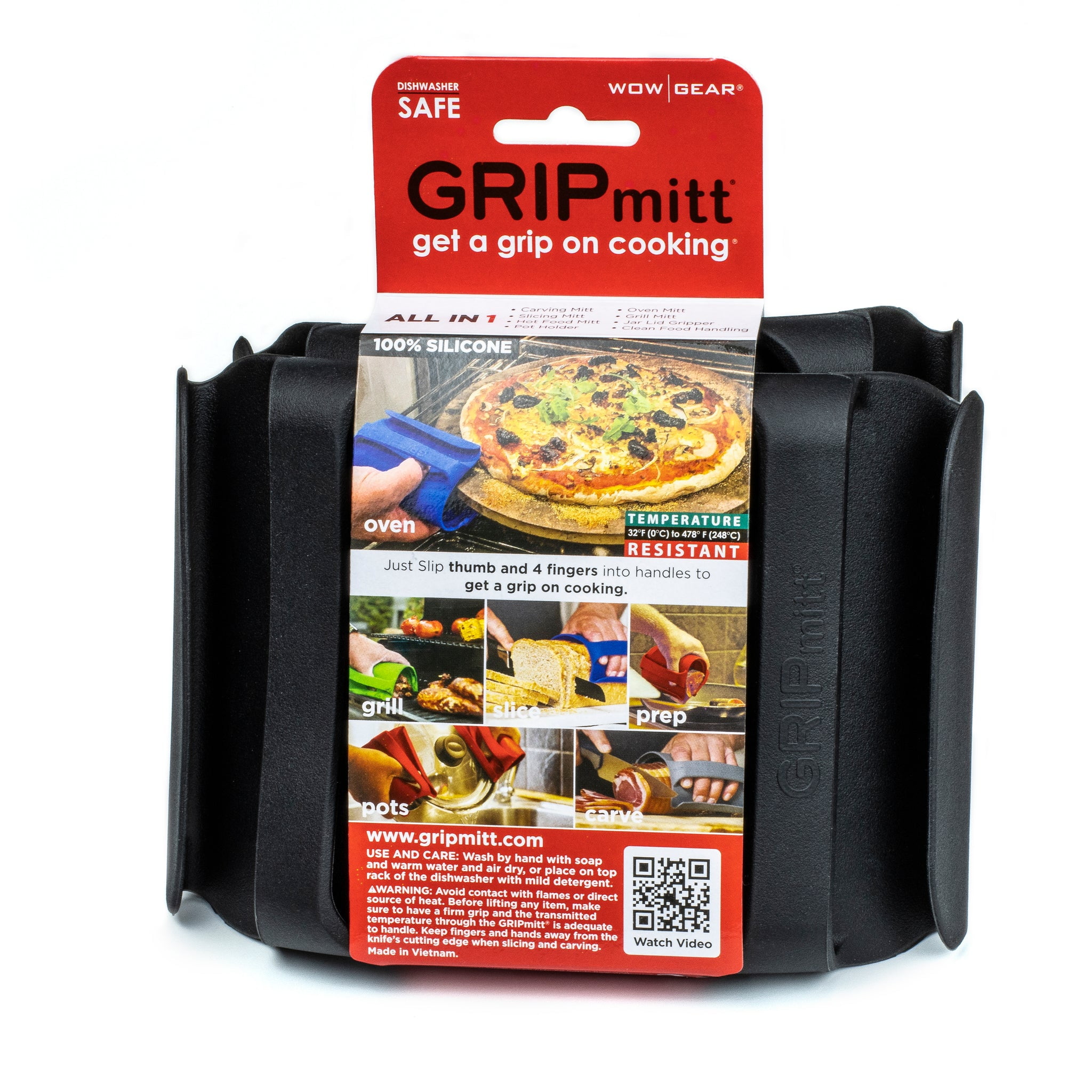 GRIPmitt Silicone Kitchen & BBQ Mitt 2-Pack Set (Small/Medium, Black ...