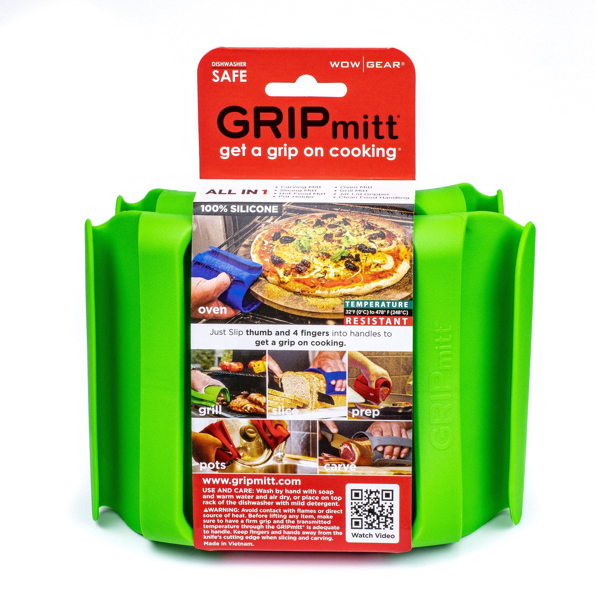 GRIPmitt Silicone Kitchen & BBQ Mitt 2-Pack Set (Small/Medium, Green ...