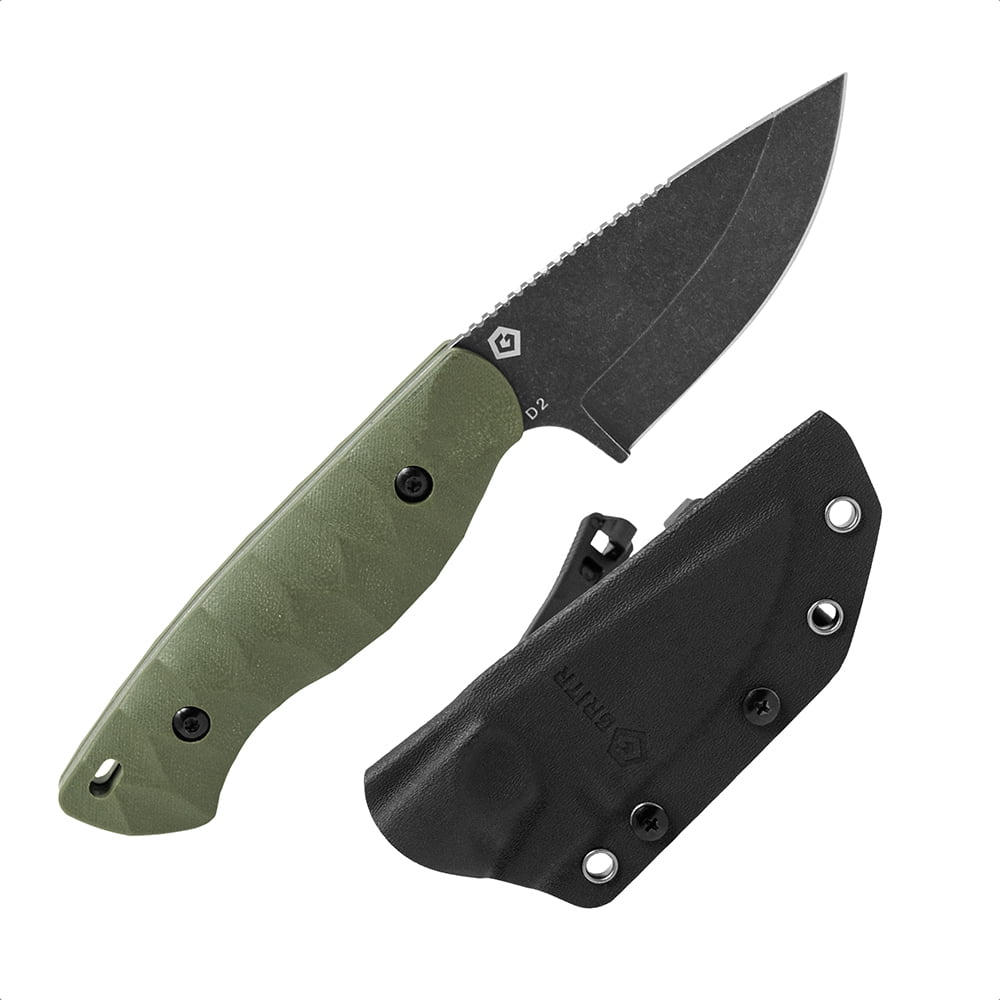 GRITR Scout Hunting EDC Drop Point Fixed Blade Knife w/ Kydex Sheath ...