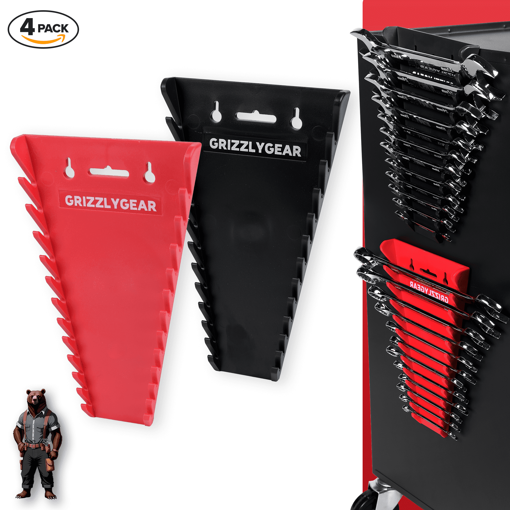 GRIZZLYGEAR 4 Pack Magnetic Wrench Organizer | Superior Magnetic ...