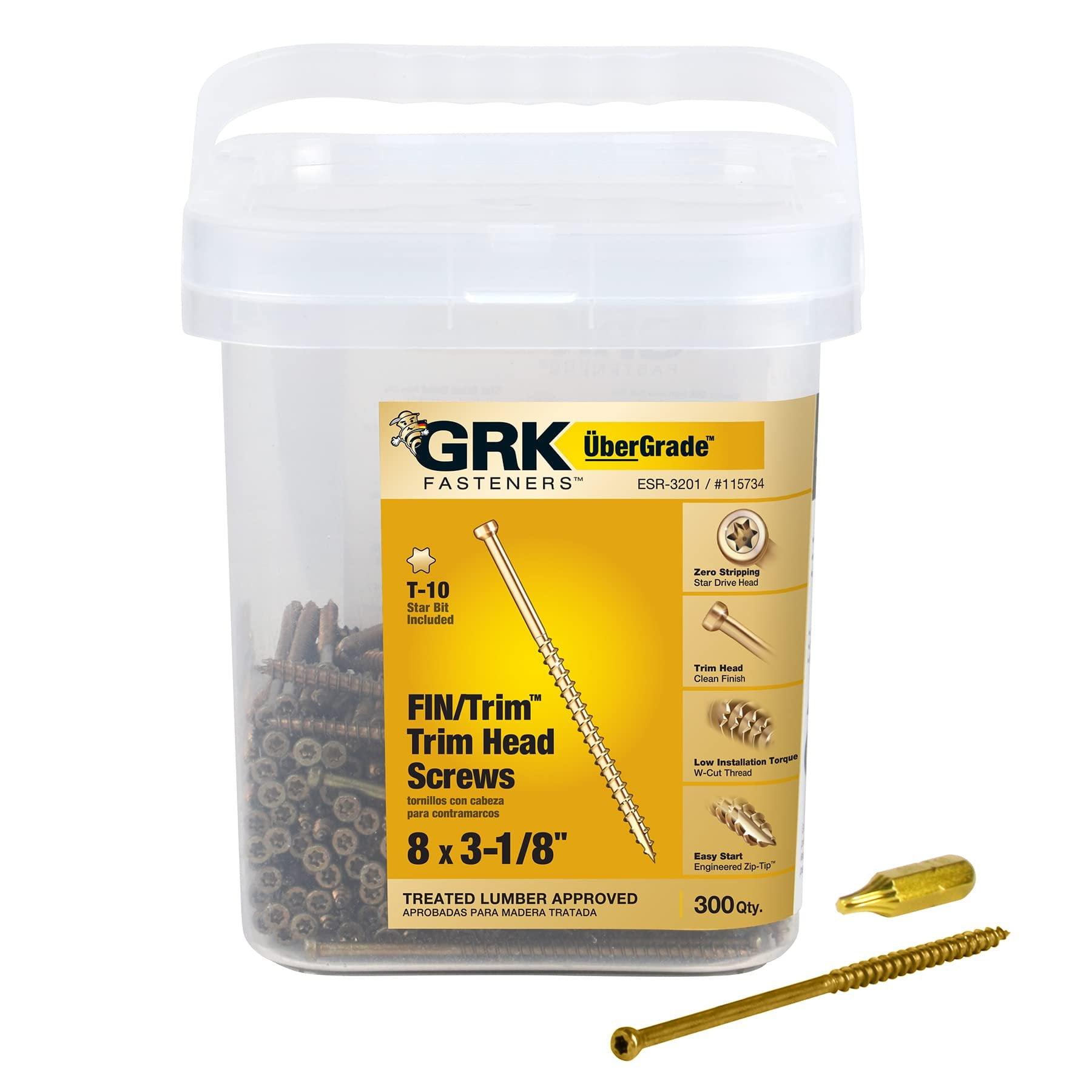 GRK Finishing Trim Head Screws - Easy Installation - 300 Count, #8 x 3 ...