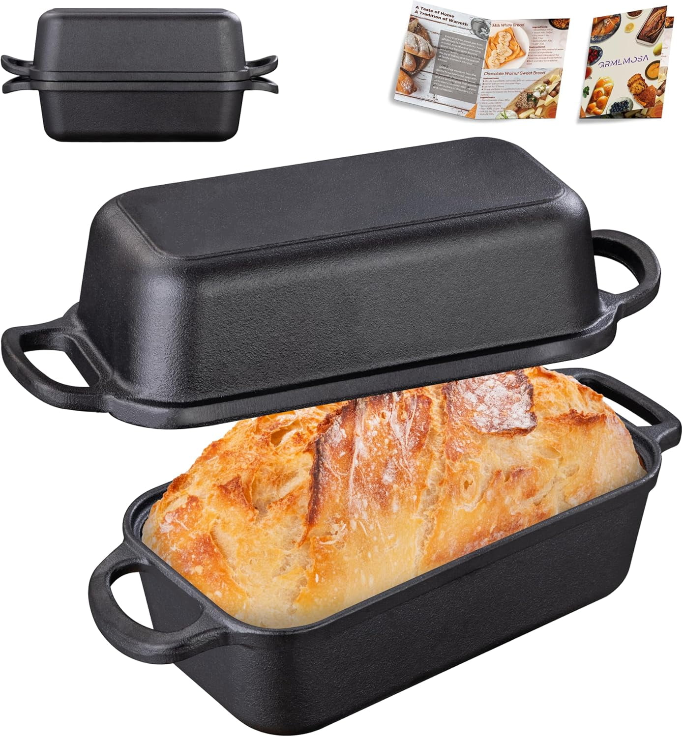 GRMImosa 2 in 1 Cast Iron Bread Loaf Pan with Lid, Loaf Pans for Baking ...