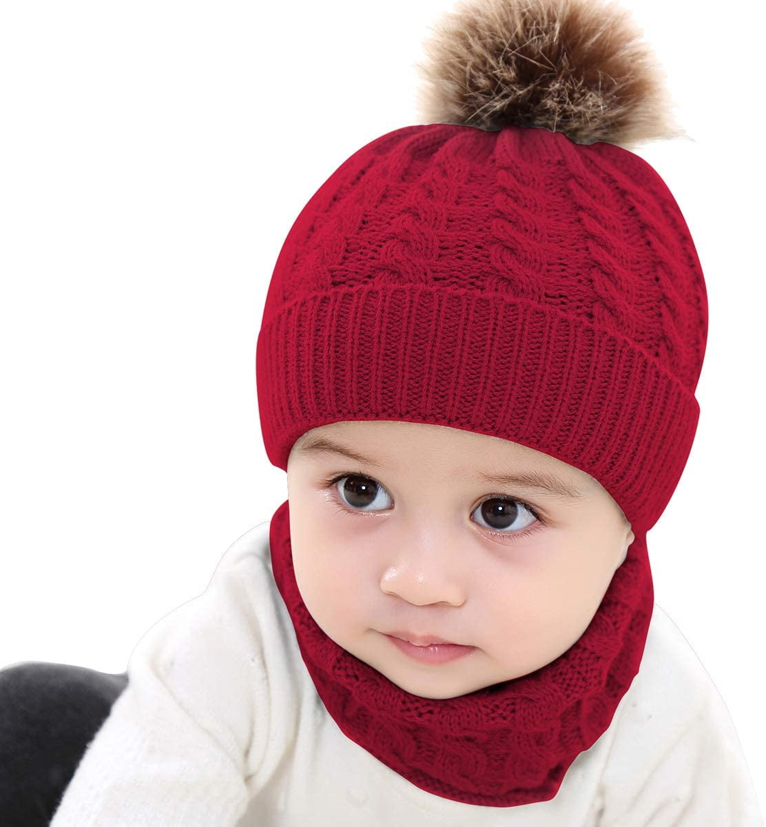 GRNSHTS 2PCS Toddler Baby Knit Hat Scarf Winter Warm Beanie Cap with Circle Loop Scarf Neck ...