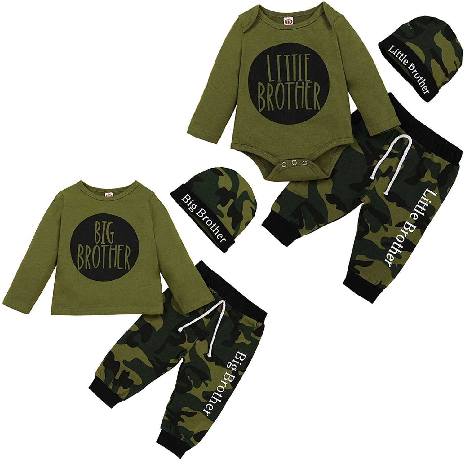 GRNSHTS Baby Boy Brother Matching Outfits Little Big Brother Romper Top ...