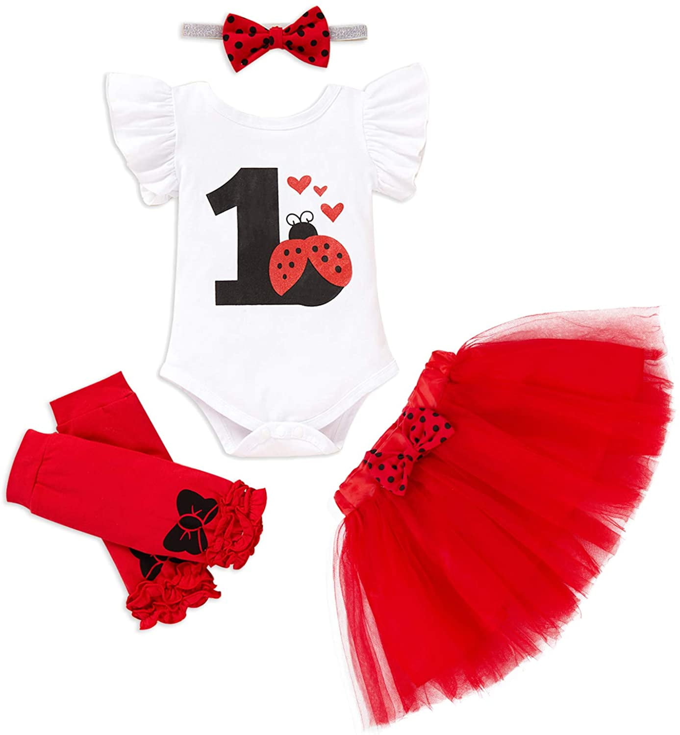 GRNSHTS Baby Girls 1st Birthday Ladybug Cake Smash Outfits Set Short ...