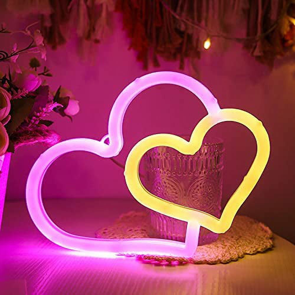 GRNSHTS Heart Neon Sign, Battery Operated or USB Powered LED Neon Light ...