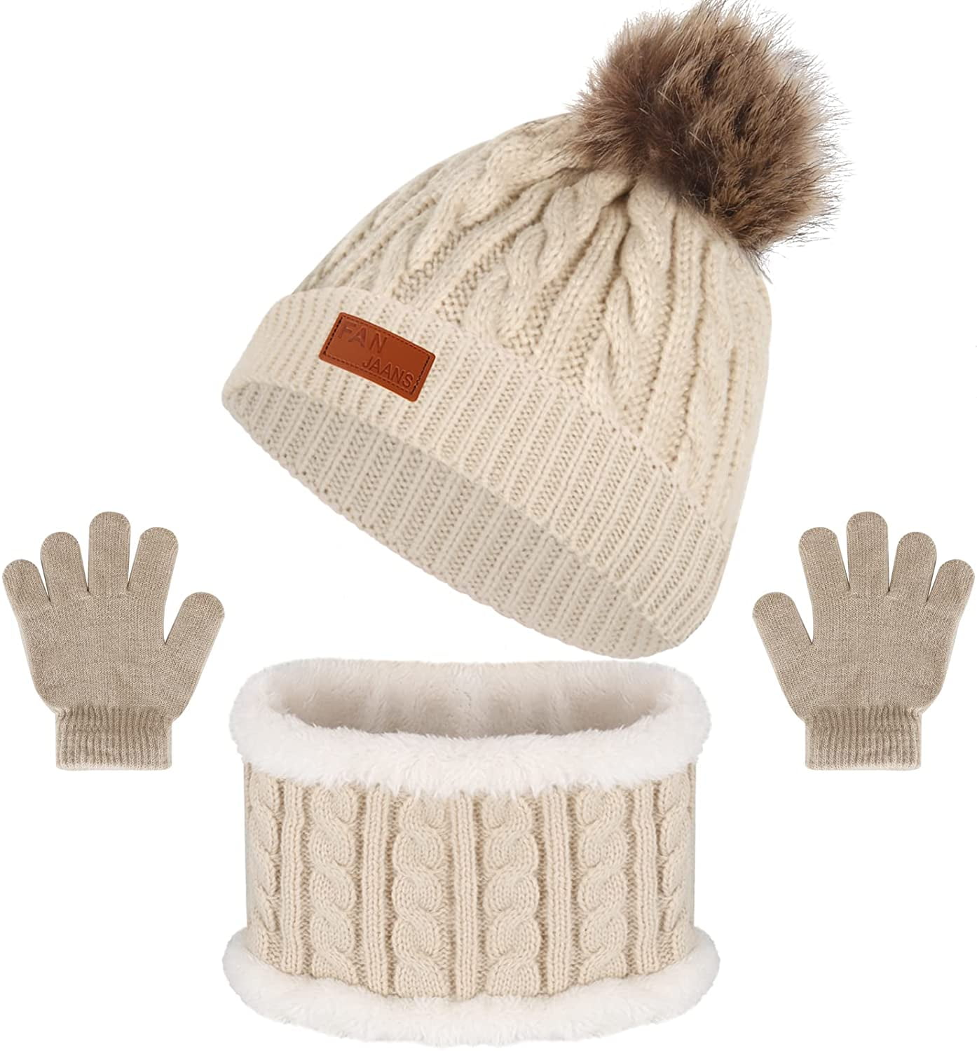 GRNSHTS Kids Hat Scarf Gloves Set, 3PCS Kids Winter Beanie Hat Scarf ...