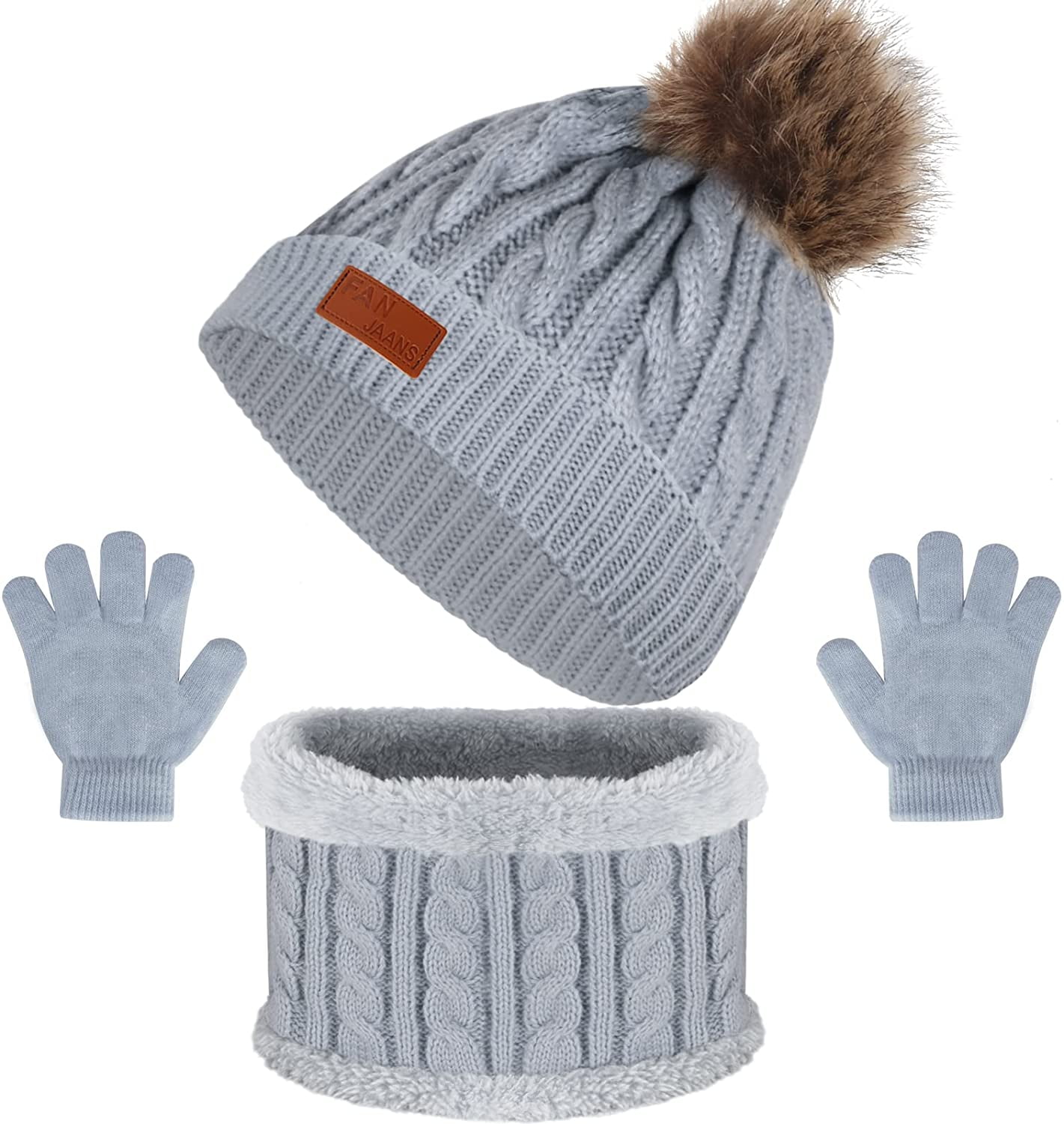 GRNSHTS Kids Hat Scarf Gloves Set, 3PCS Kids Winter Beanie Hat Scarf ...