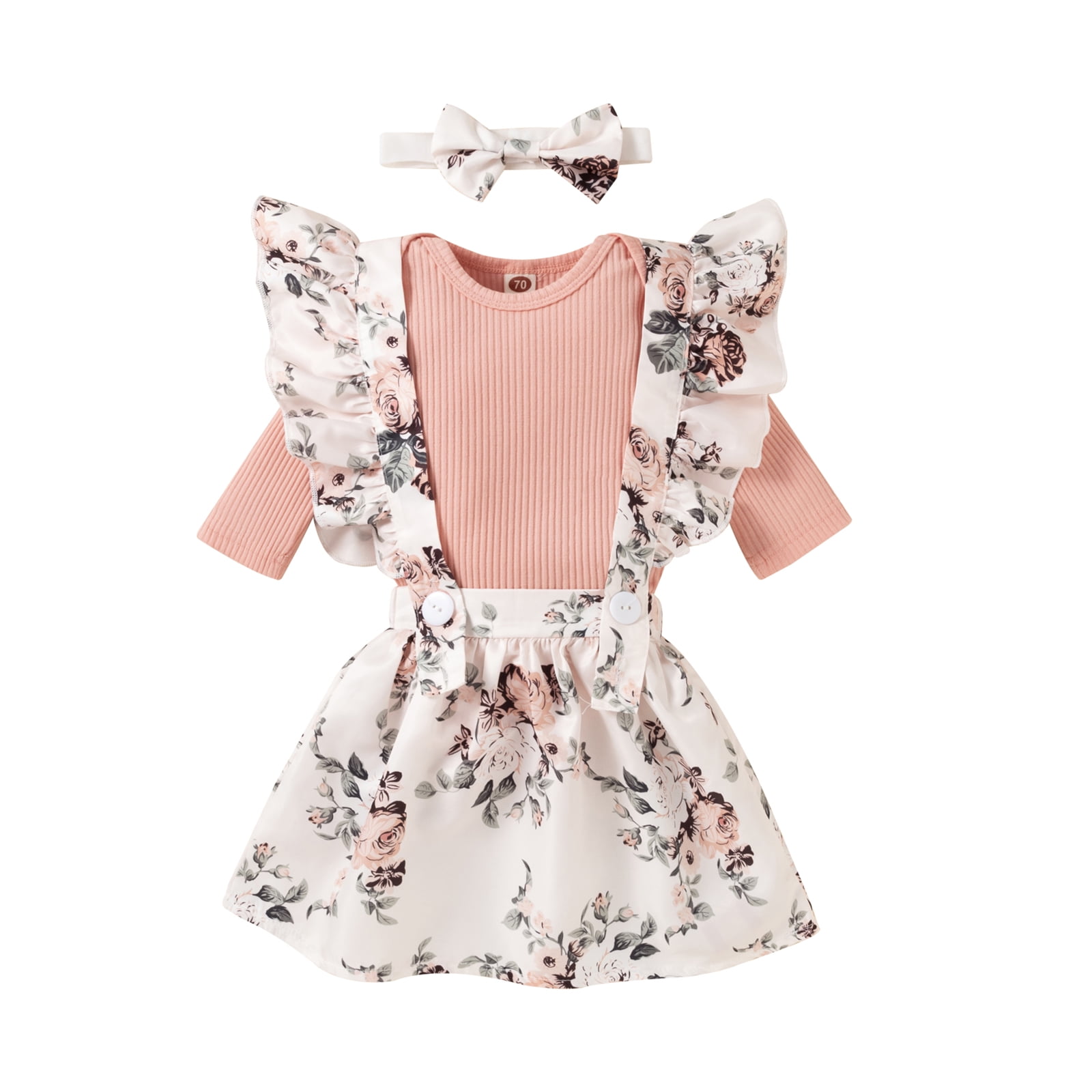 GRNSHTS Toddler Infant Baby Girl Clothes Romper Set Floral Outfits Suspender Shorts Headband ...