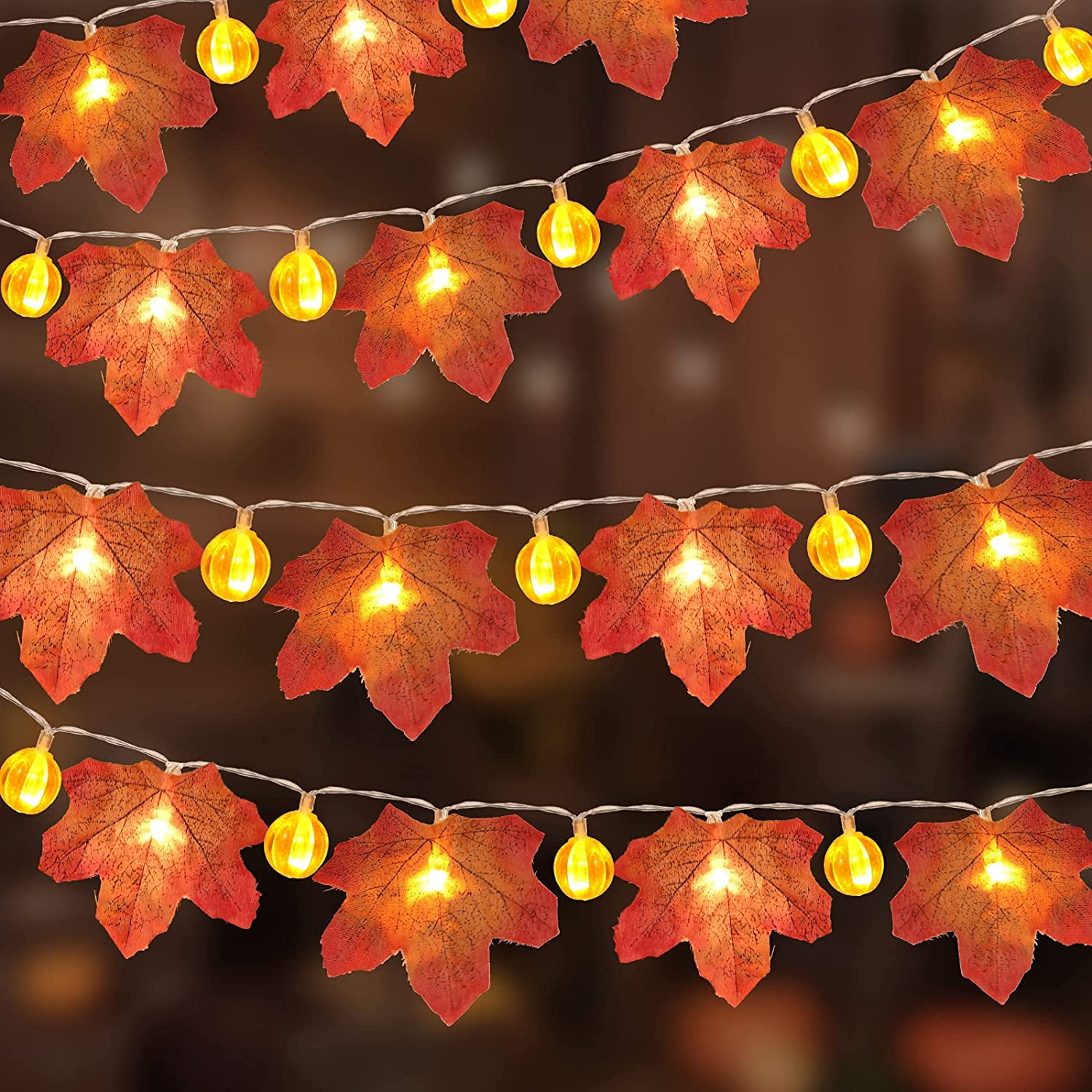 GRNSHTS Thanksgiving Pumpkin Lights Decorations, Maple Fall String ...