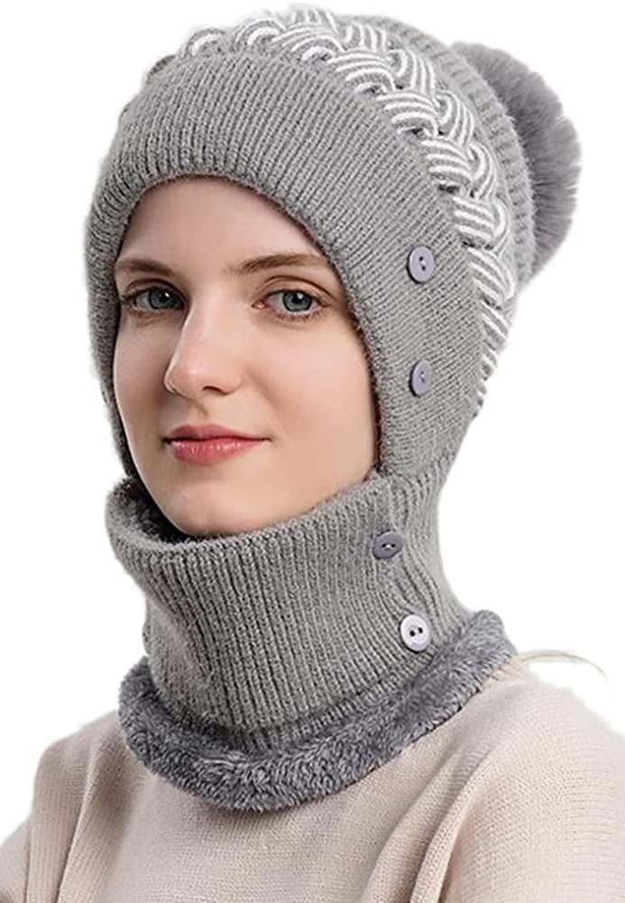 GRNSHTS Women Winter Beanie Hats One-Piece Fleece Lined Knit Balaclavas ...
