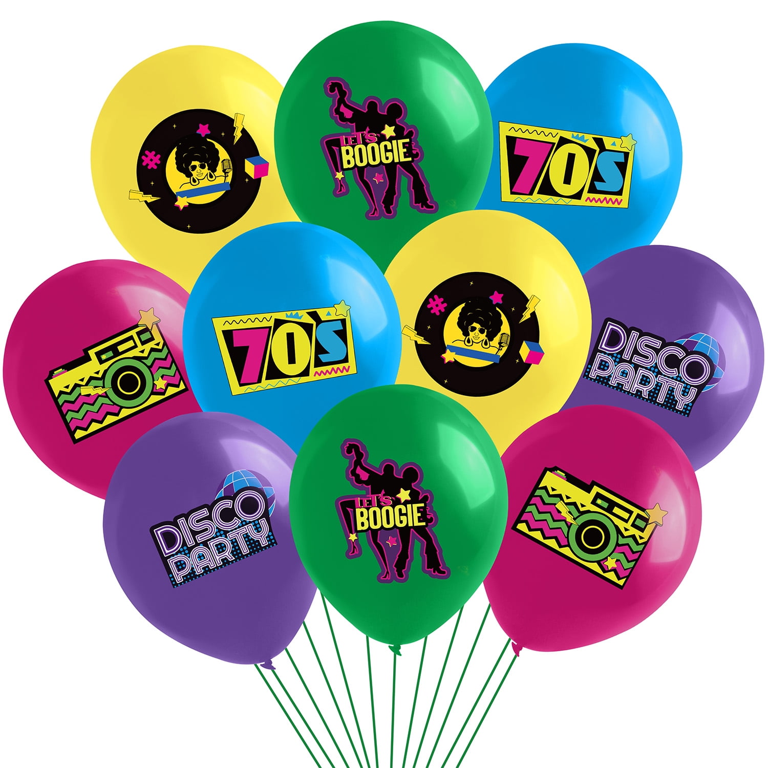 GROBRO7 70s Party Balloons, 5 Colour Latex Balloons with 1970s Sign for ...
