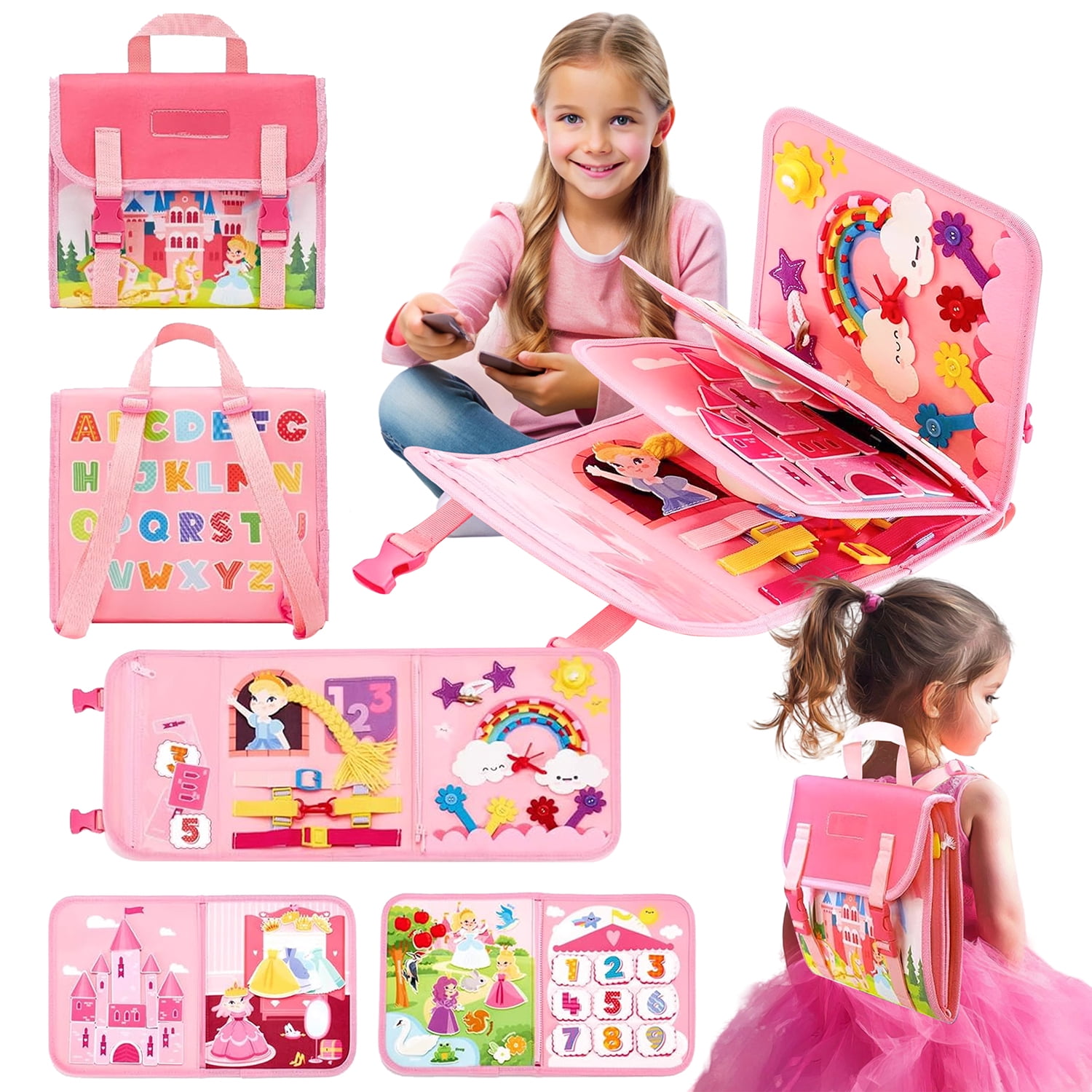 GROBRO7 Pink Toddler Busy Board Montessori Toy Puzzle Felt Storyboard ...