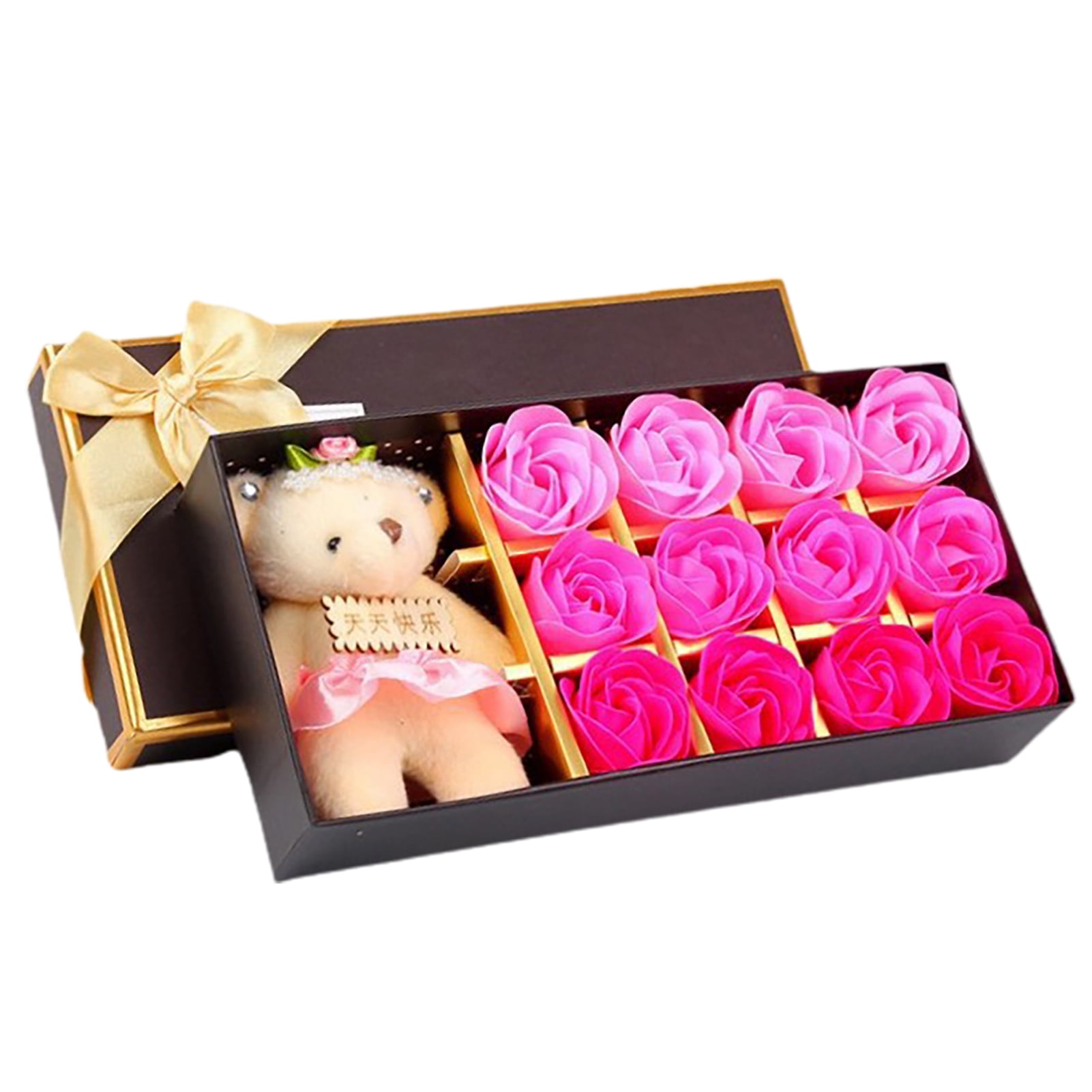 GROFRY 1 Box Gradient Soap Rose Flower with Bear Doll Decorative ...
