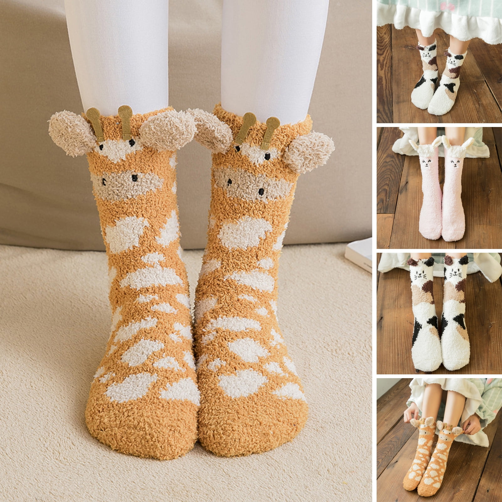 GROFRY 1 Pair Adults Socks Cartoon Cat Rabbit Alpaca Giraffe Chick ...
