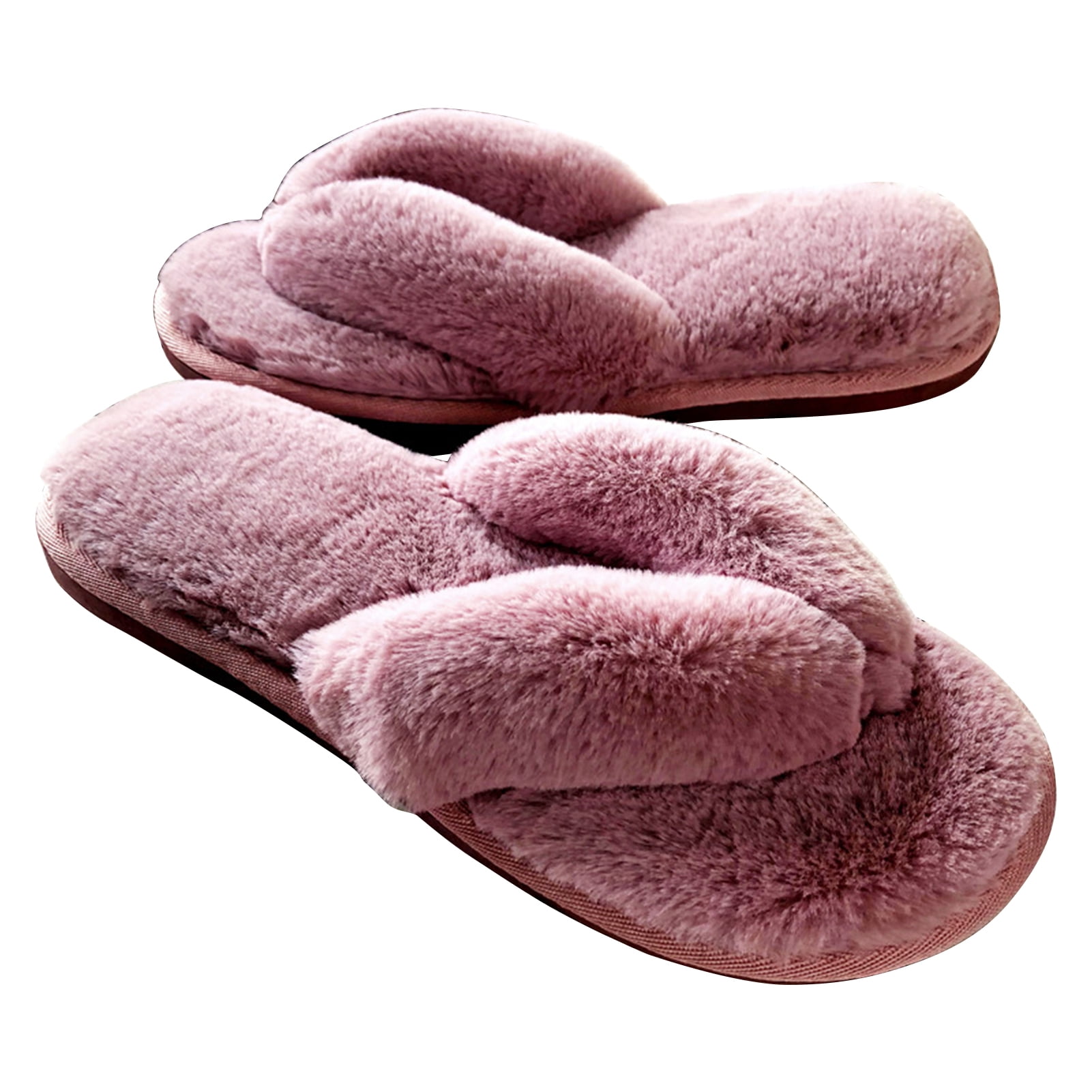 GROFRY 1 Pair Women Slippers Thicken Furry Plush Practical Winter Flip ...