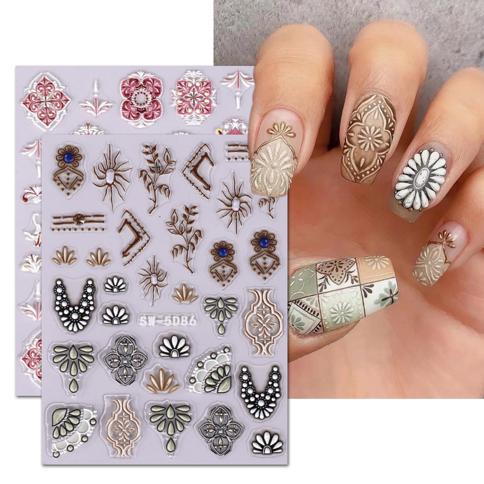 GROFRY 1 Sheet Nail Sticker Easy Paste Removable Vintage Lace Flower ...