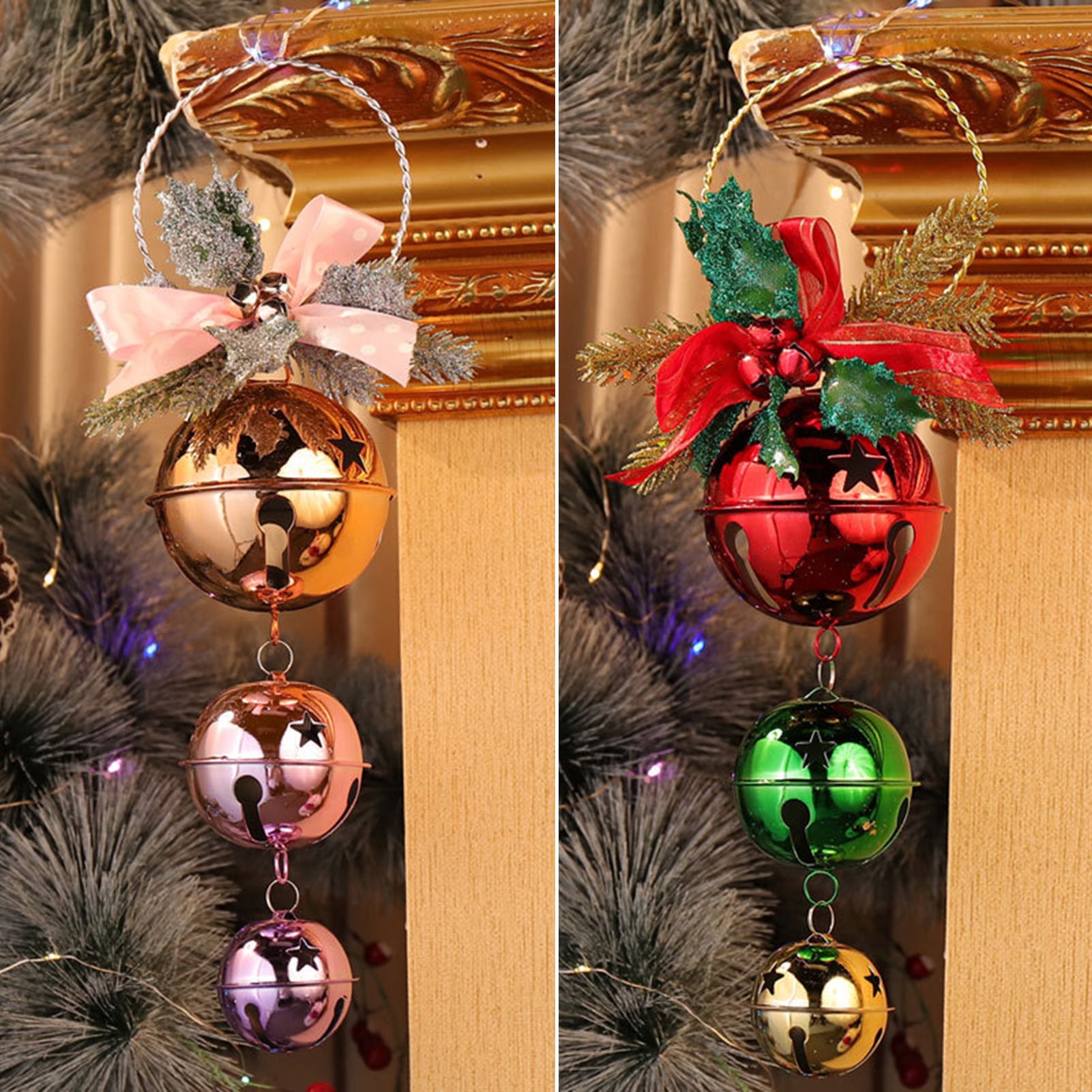 GROFRY Christmas Bells Hanging Ornament Crisp Sound Colorful Ribbon ...