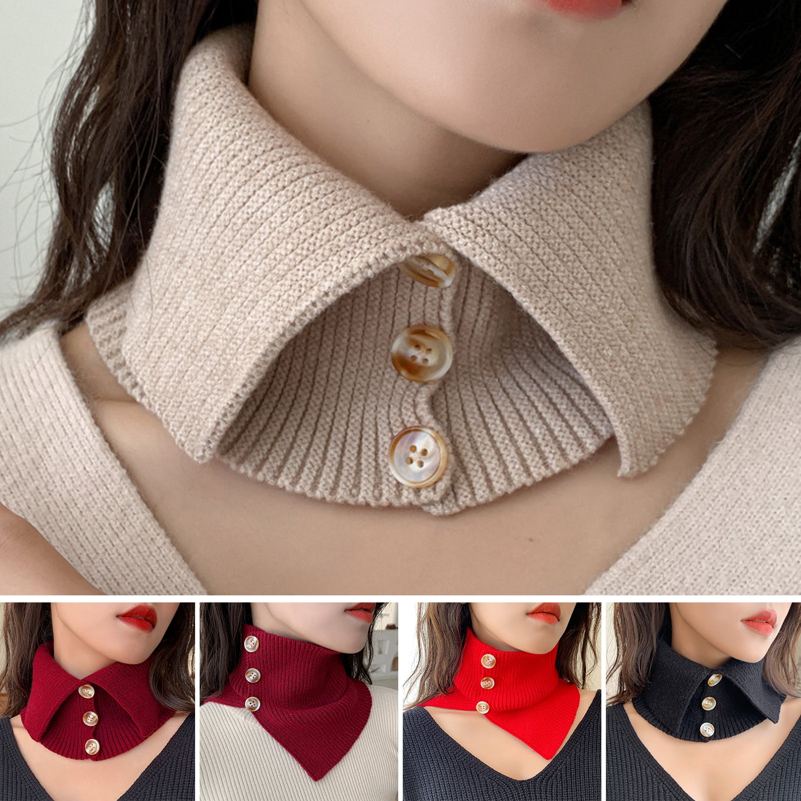 GROFRY Knitted Scarf Fake Collar Button Closure Wind-proof Knitting ...