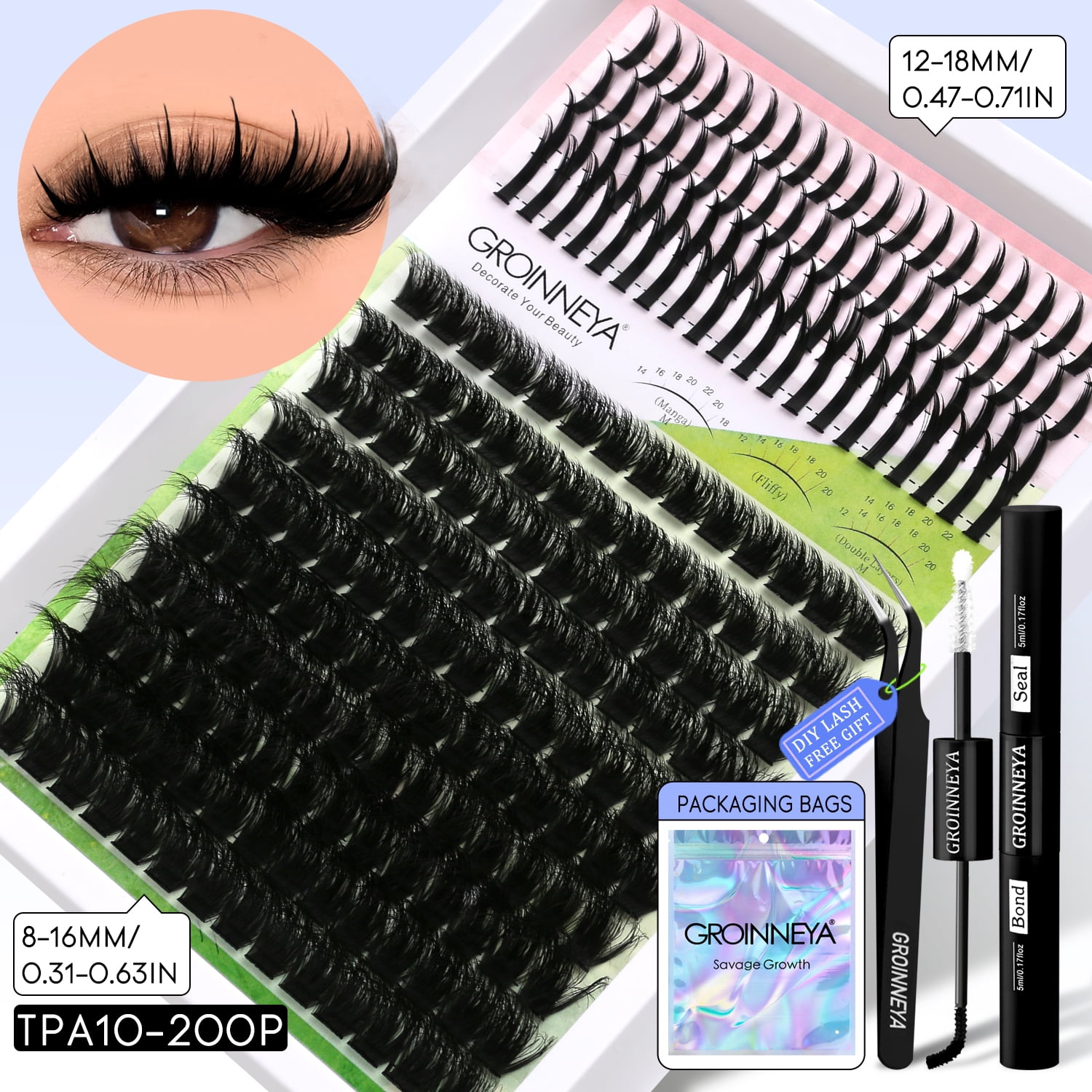 GROINNEYA Lash Clusters Kit DIY Manga Cluster Lashes Set Spikes Lashes ...