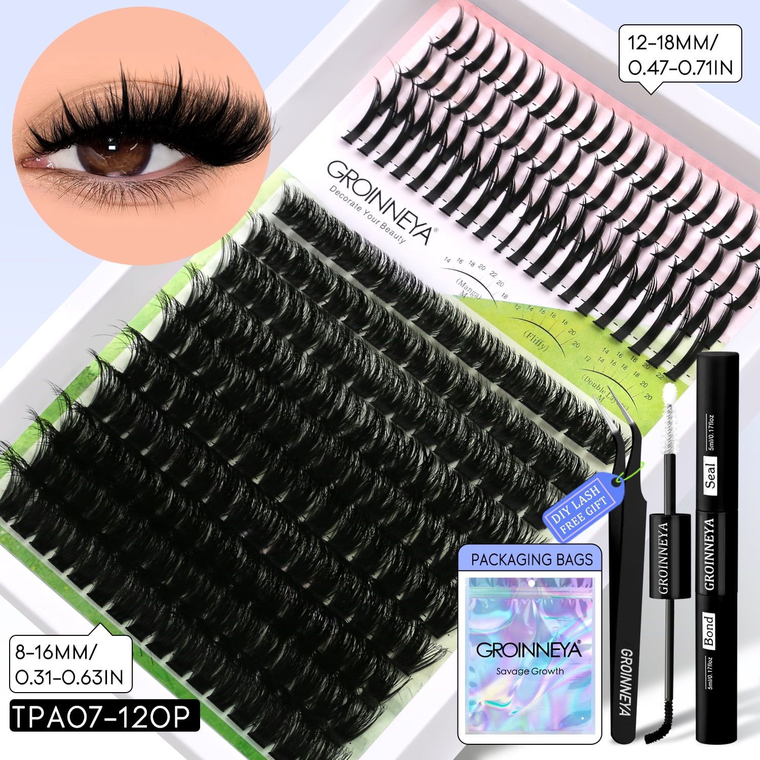 GROINNEYA Lash Clusters Kit DIY Manga Cluster Lashes Set Spikes Lashes ...