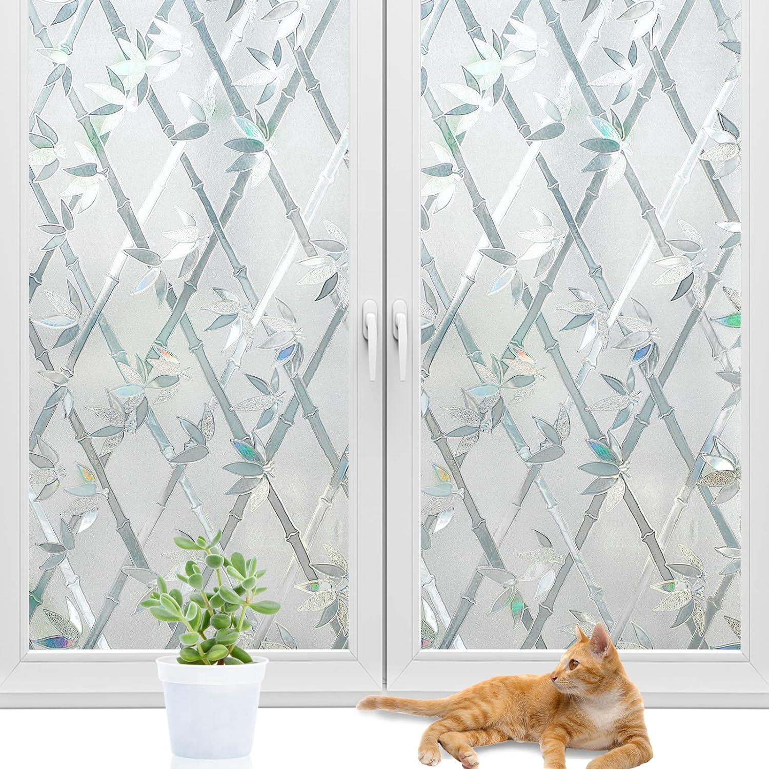 GROOFOO Privacy Window Film, 3D Bamboo Electrostatic Glass Film ...