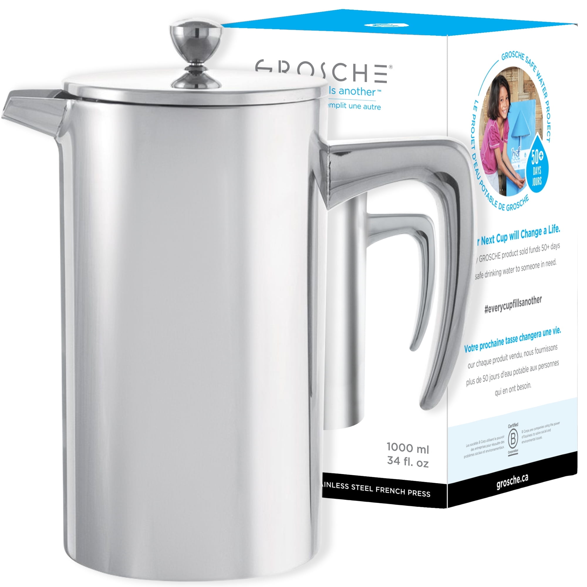 GROSCHE Dublin Stainless Steel French Press Coffee maker - 8 Cup | 34 ...