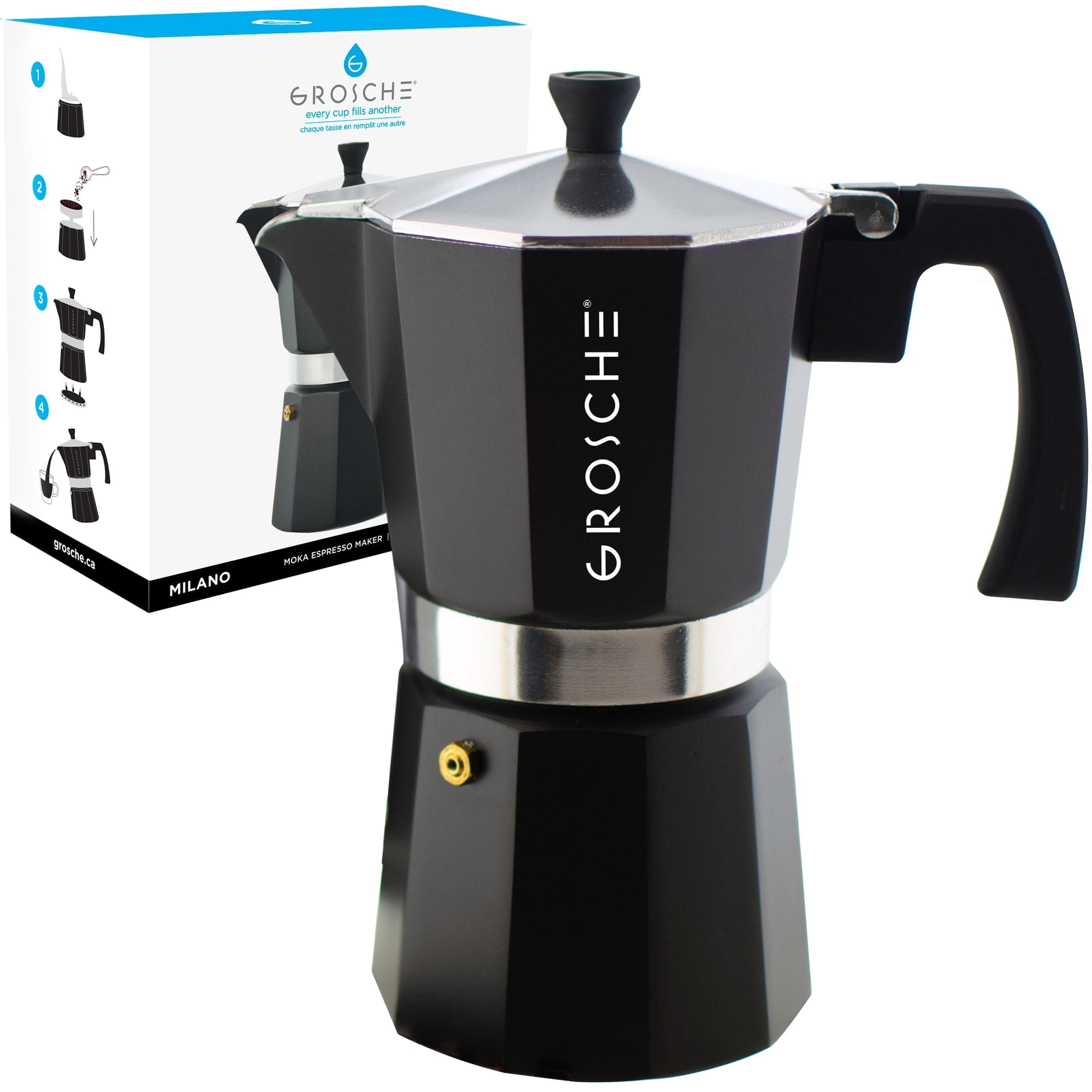 GROSCHE, Stovetop Espresso Maker, 12 Cups, Moka Pot Black - Walmart.com
