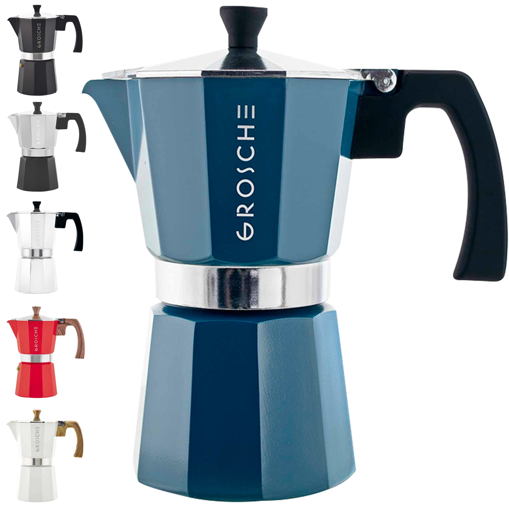 GROSCHE MILANO Stovetop Espresso Maker, Moka Pot, 6 Espresso Cups, Blue ...