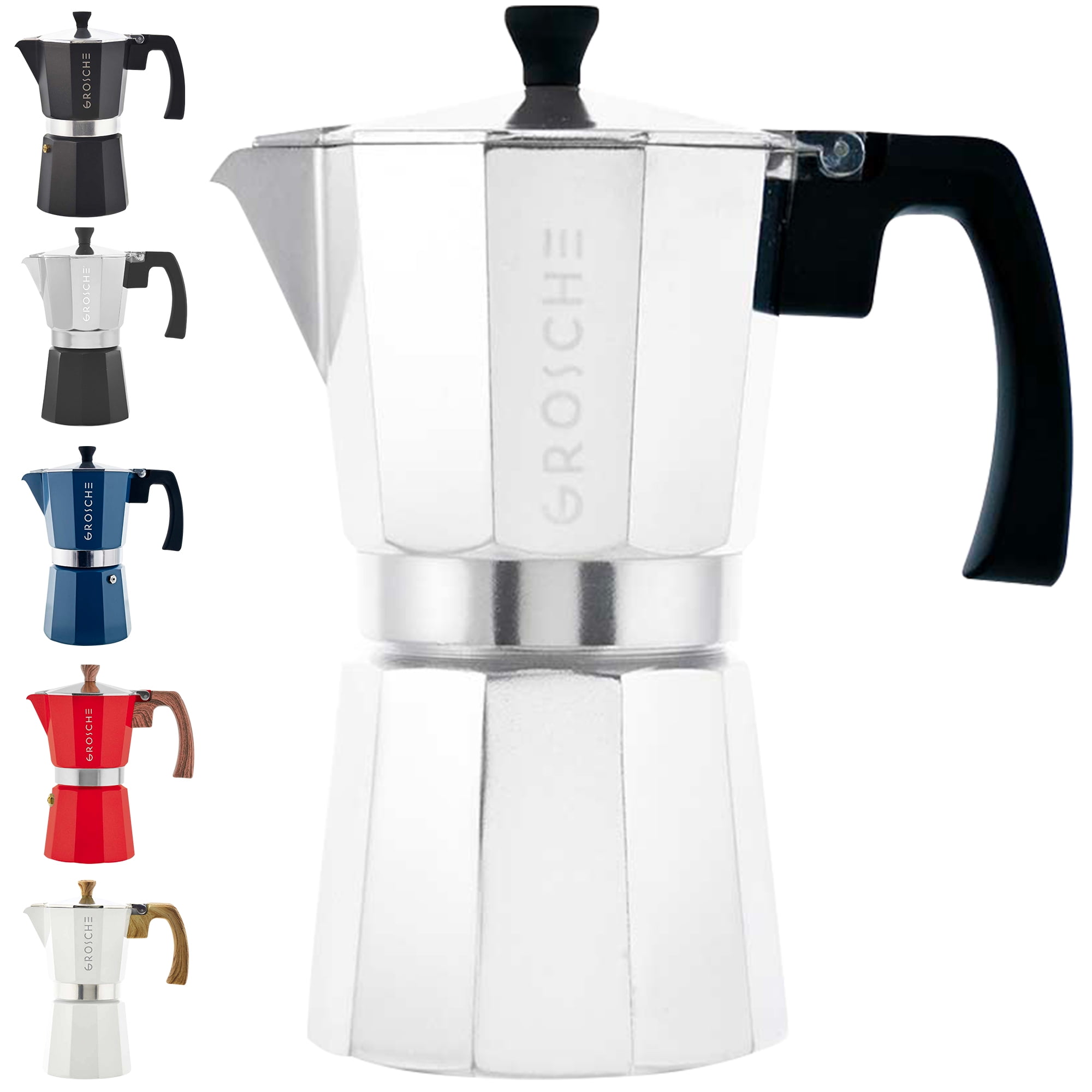 GROSCHE Milano Stovetop Espresso Maker Moka Pot 9 Espresso cups, Silver ...